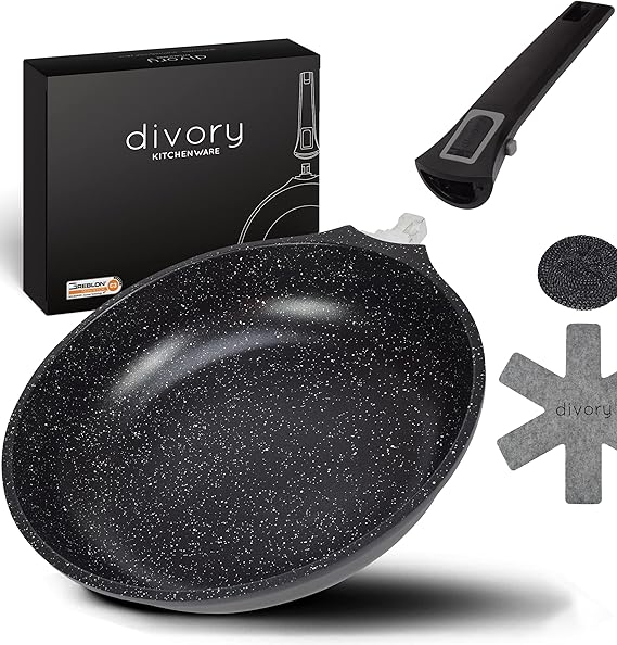 DIVORY große Pfanne 28cm I Abnehmbarer Griff, Induktion, beschichtet ...