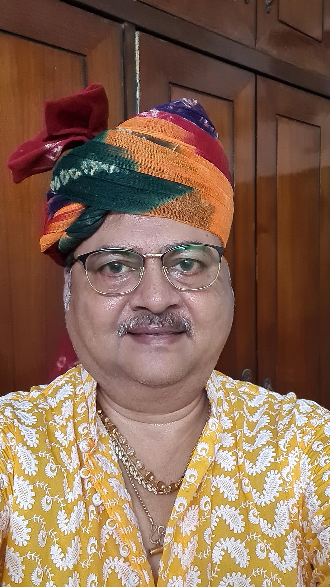 yellow stone Rajasthani Cotton Fabric Multicolor Bandhani Pagri Safa ...