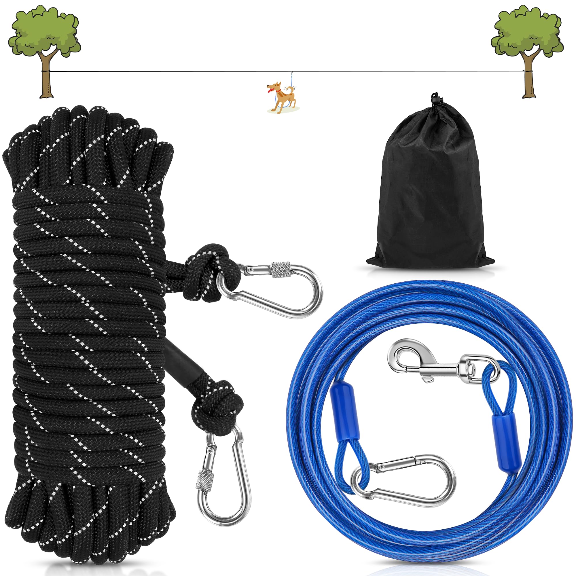 Petbobi Dog Runner for Yard 100FT, Dog Tie Out Cable for Camping with ...