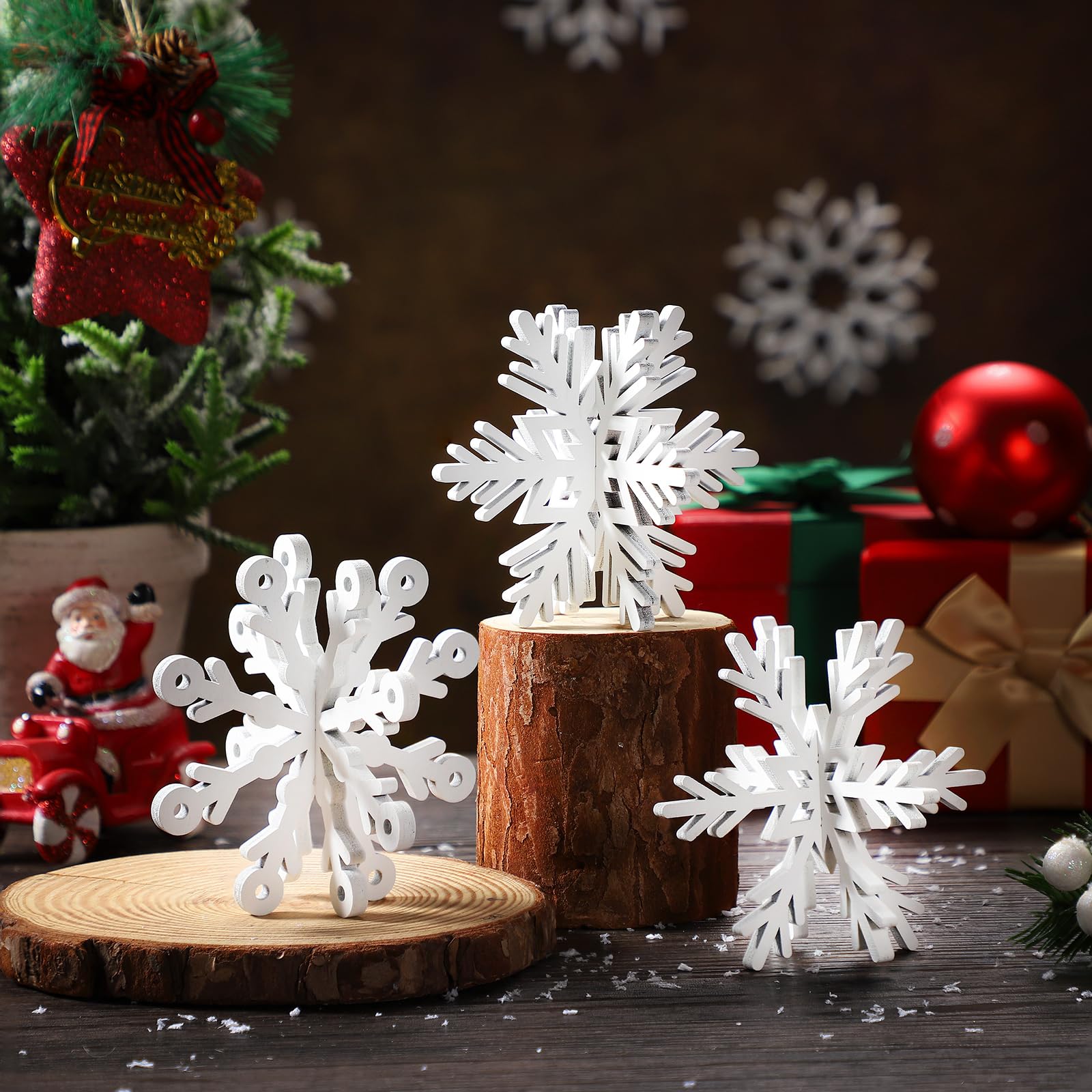 Amazon.com: Blulu 6 Pcs Christmas Wooden Snowflake Decorations White ...