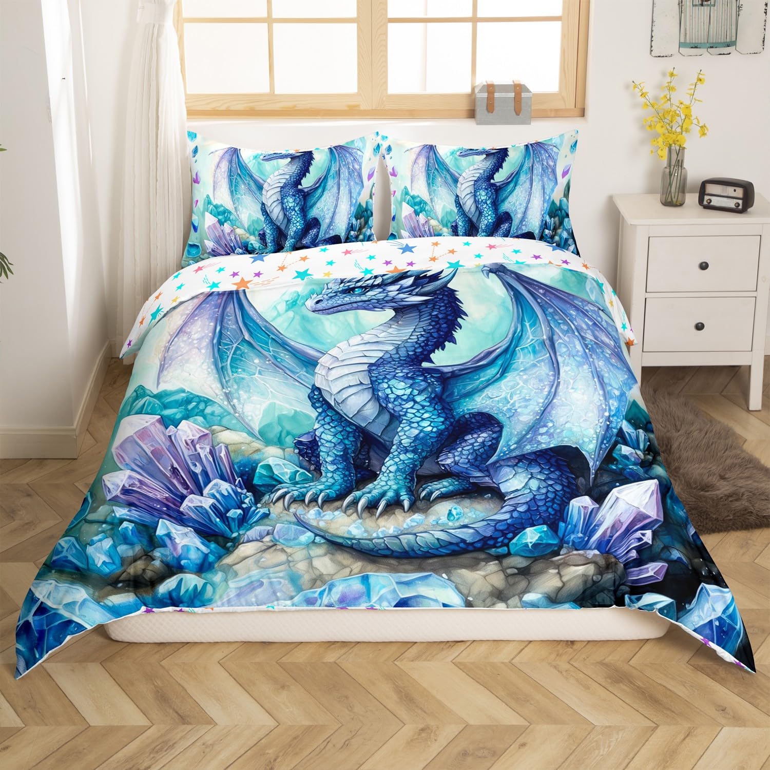 Amazon.com: Western Dragon Duvet Cover Set Full Size,Blue 3D Flying ...
