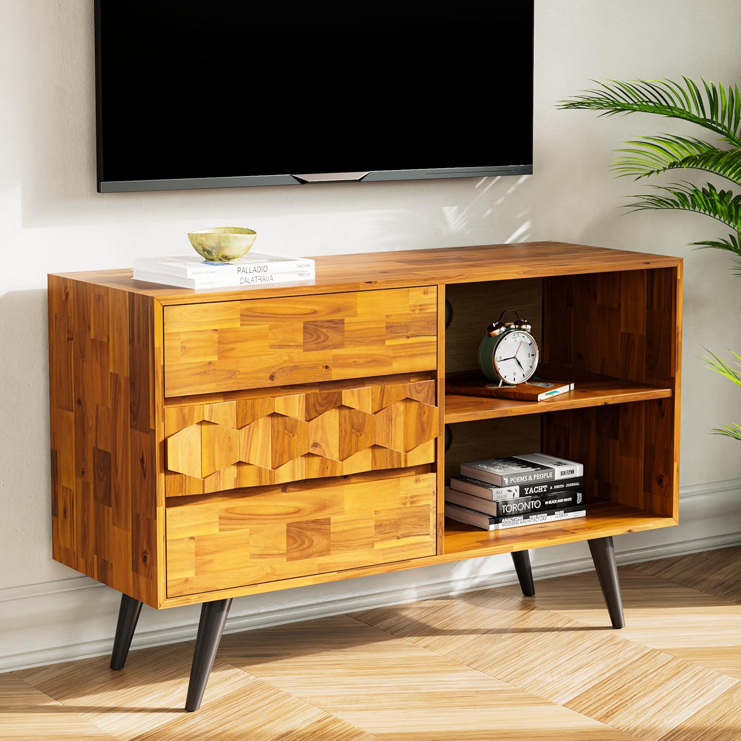 Amazon.com - Bme Teak Brown Georgina Solid Wood Television Stands-10 ...