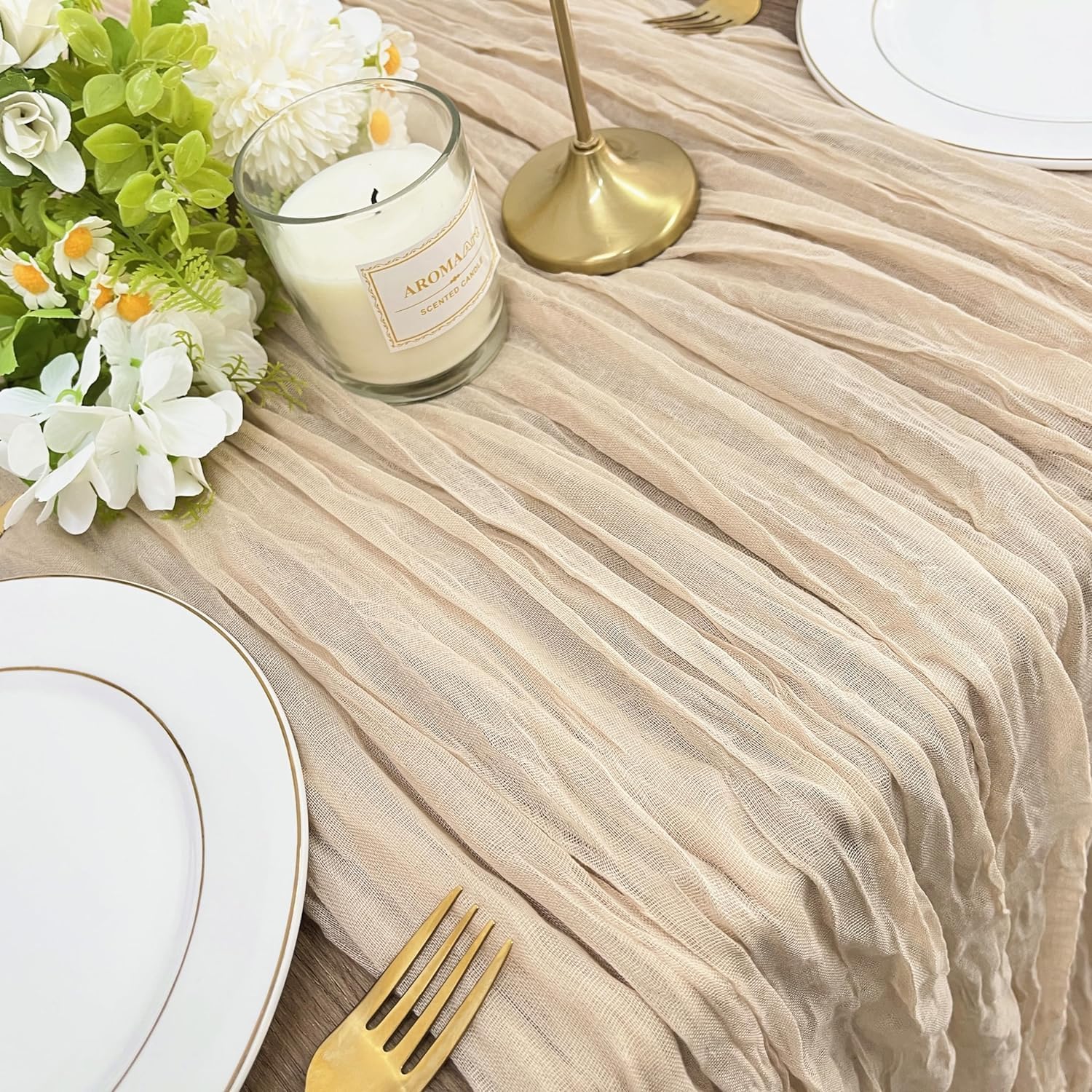 Amazon.com: Sioloc 1 Pack Beige Cheesecloth Table Runner 10ft Boho ...