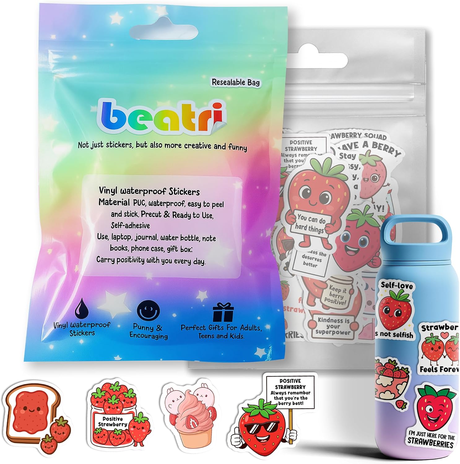 Amazon.com: BEATRI Strawberry Stickers – (50pcs) Waterproof Vinyl ...
