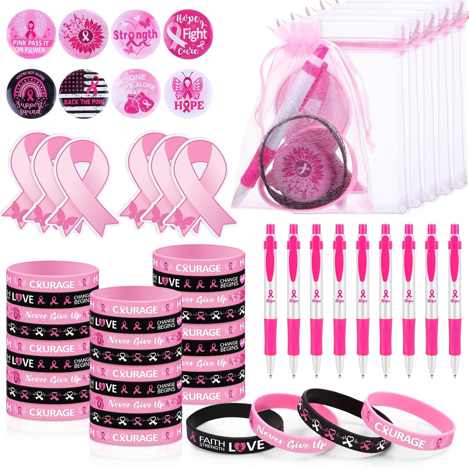 Amazon.com: Cholemy 120 Pcs Breast Cancer Awareness Gifts Set Include ...
