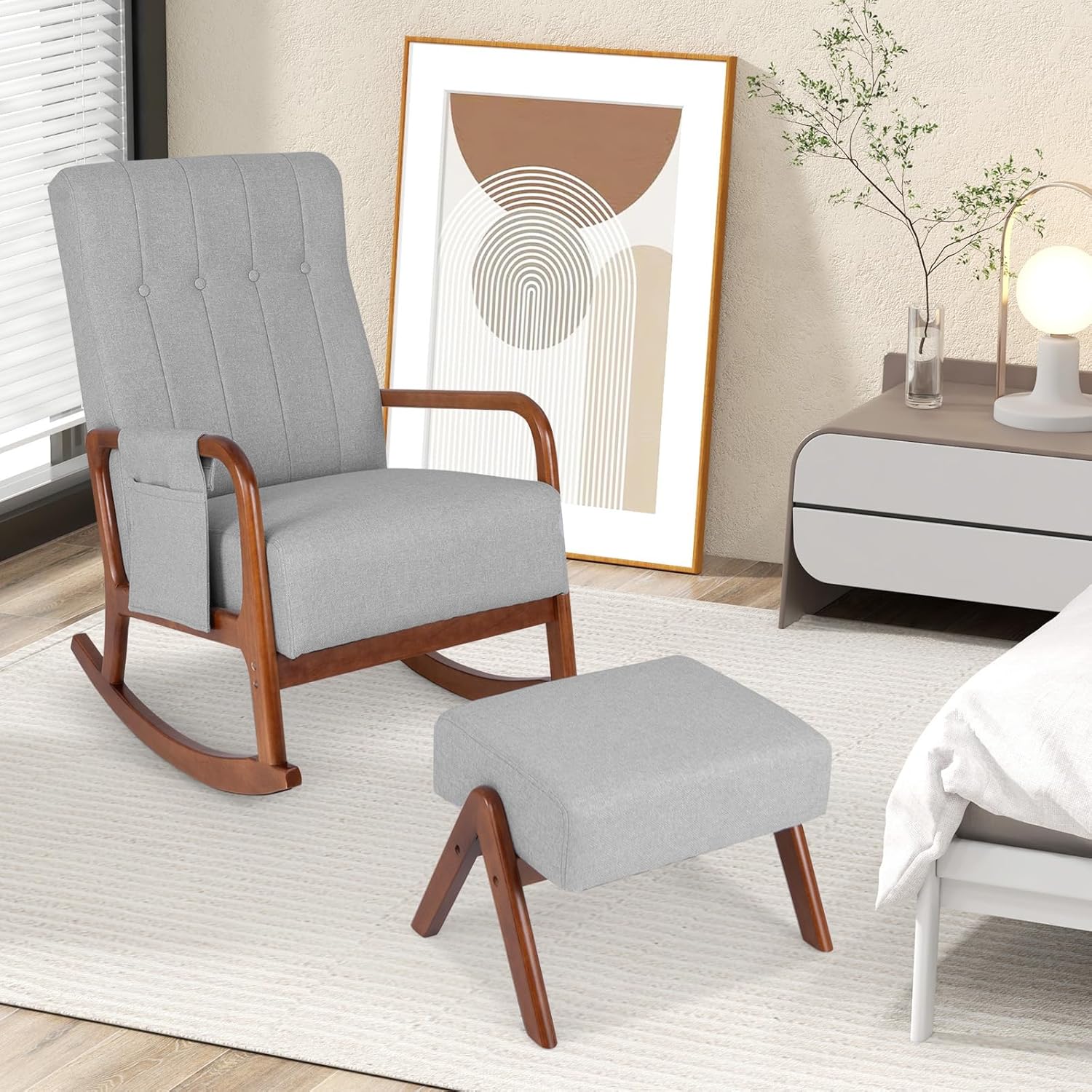 Amazon.com: Giantex Rocking Chair with Ottoman, Upholstered Rocker ...