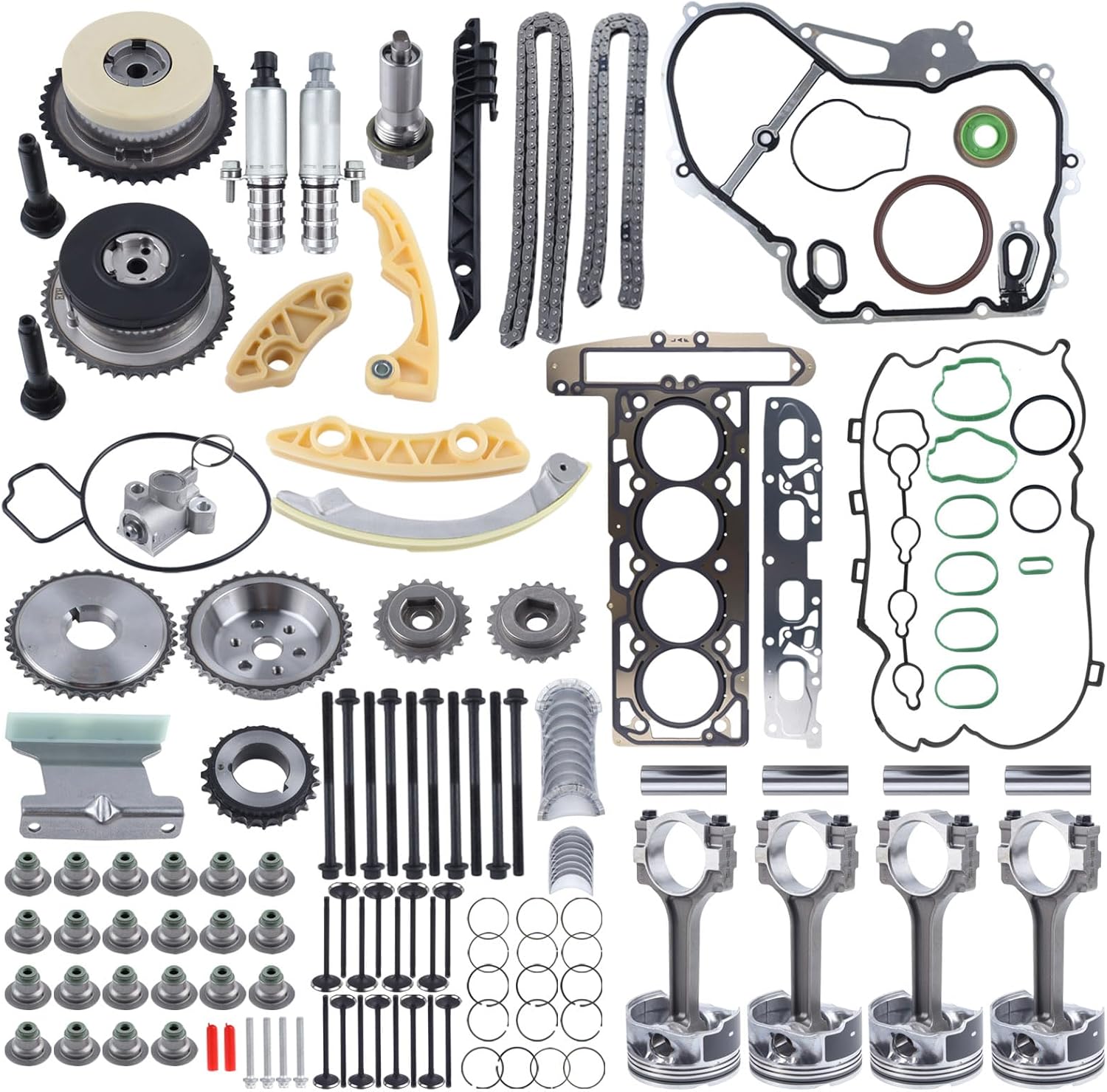 GM 2.4L Engine Rebuild Overhaul Kit w/Timing Chain VVT & Rods ...