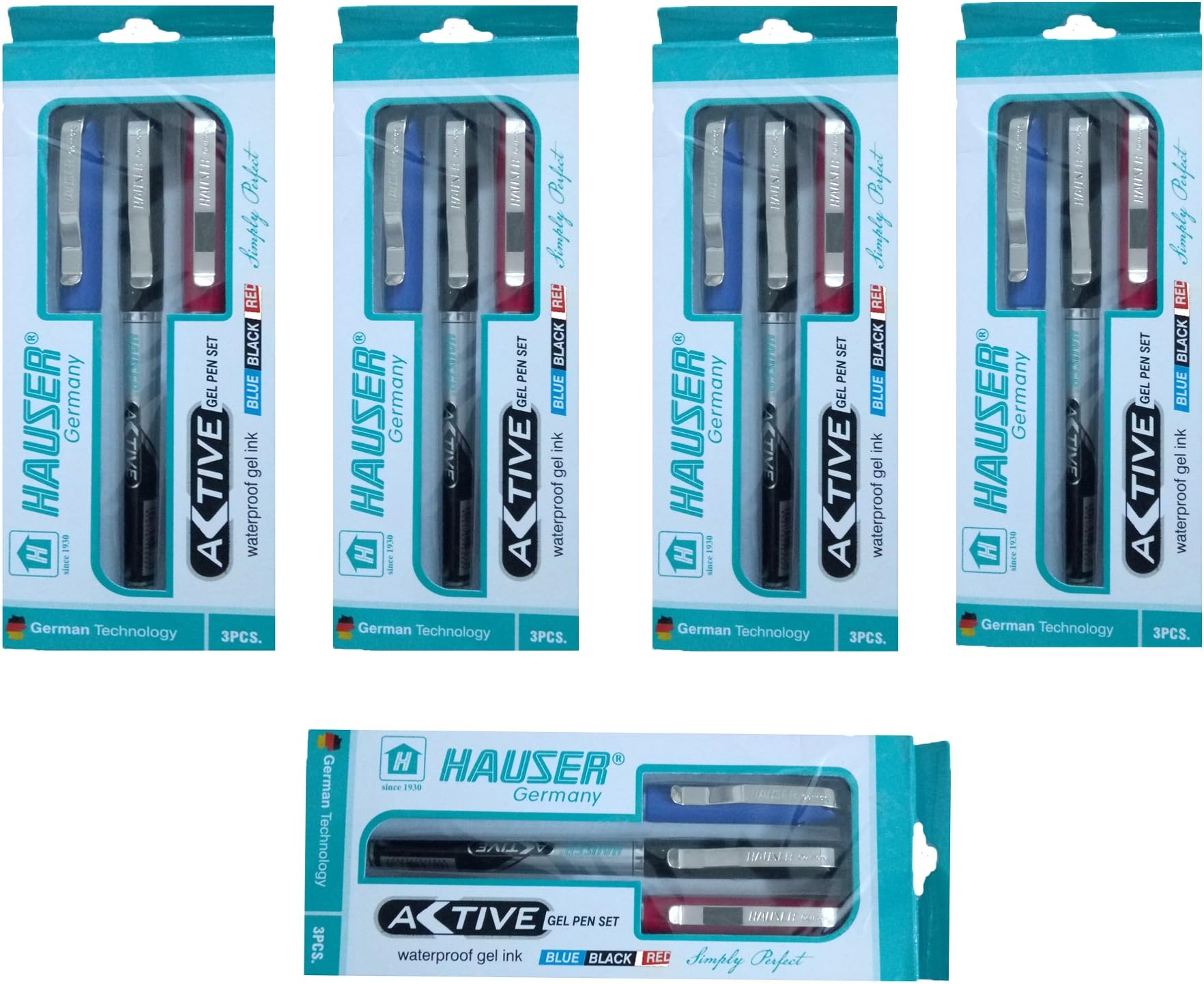 HAUSER GERMANY Active Gel Pen Set (Blue, Black, RED,) Waterproof Gel ...