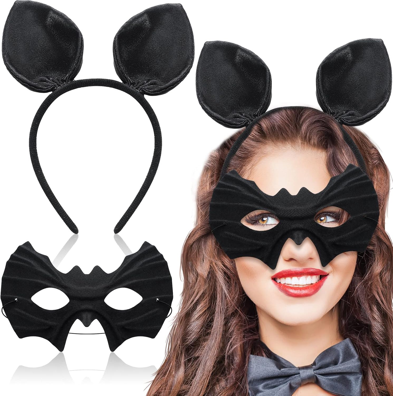 Amazon.com: Dingion 2 Pcs Halloween Bat Ears Headband and Bat Eye Mask ...
