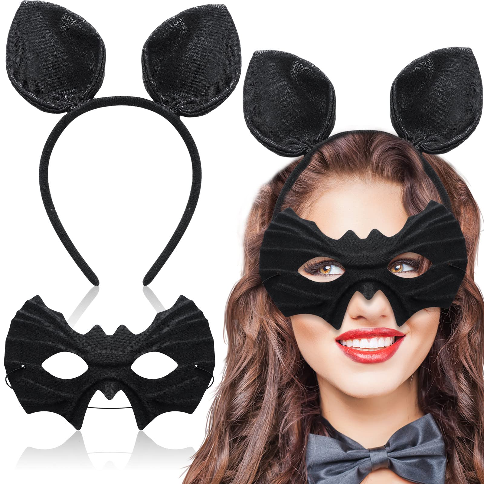 Amazon.com: Dingion Halloween Bat Eye Mask and Bat Ears Headband Black ...