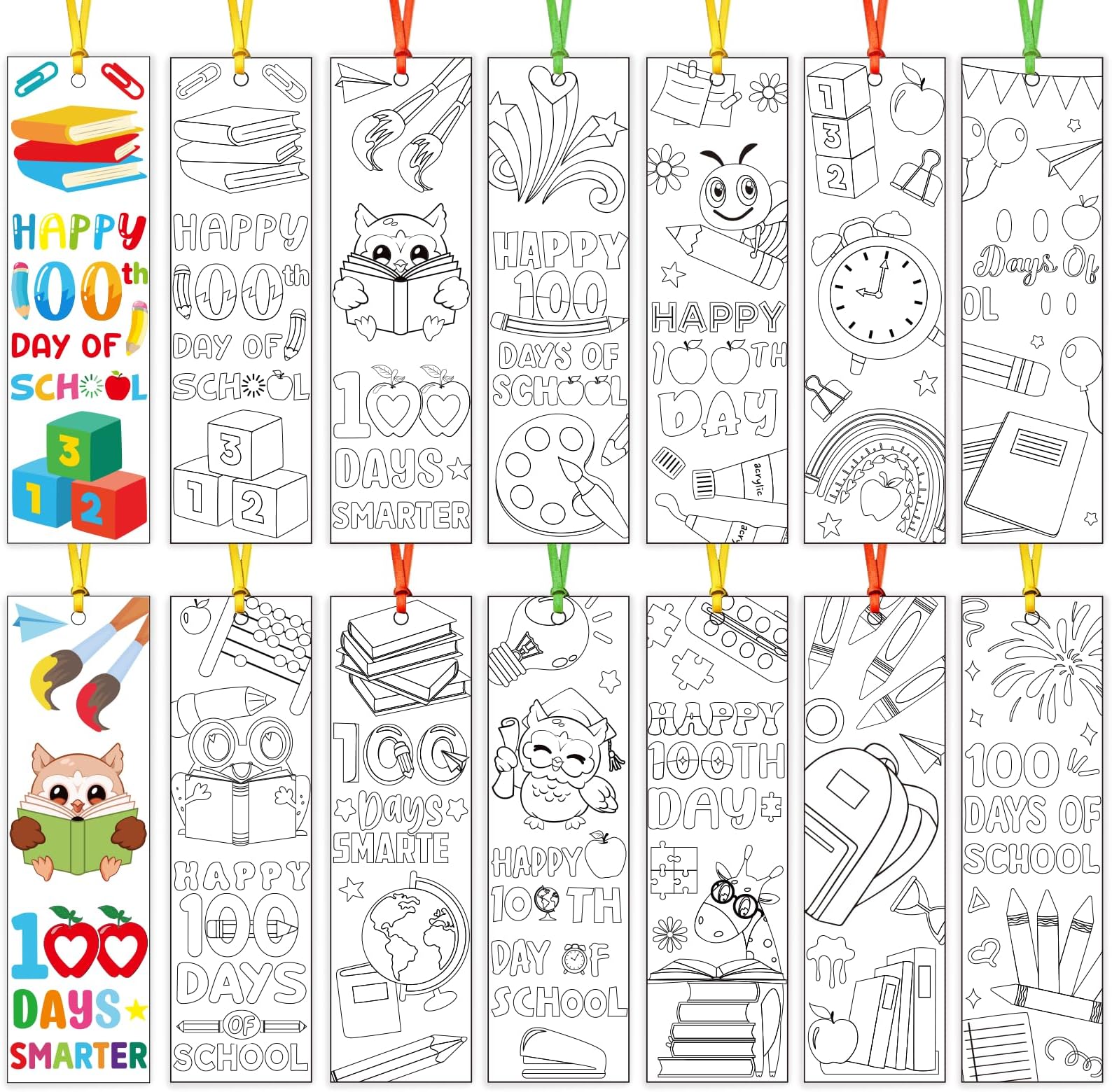 Amazon.com: Color Your Own Bookmarks for Kids - 72 Pcs 100th Day for ...
