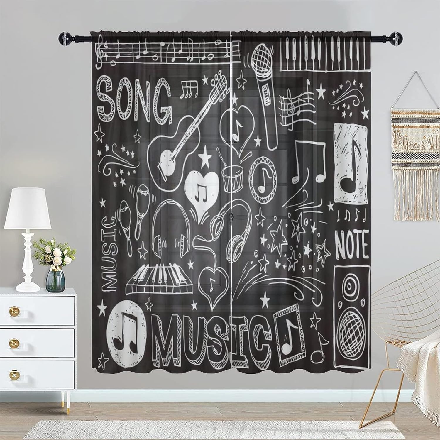 Amazon.com: Music Curtain Drapes, Musical Clef Vintage Instrument ...