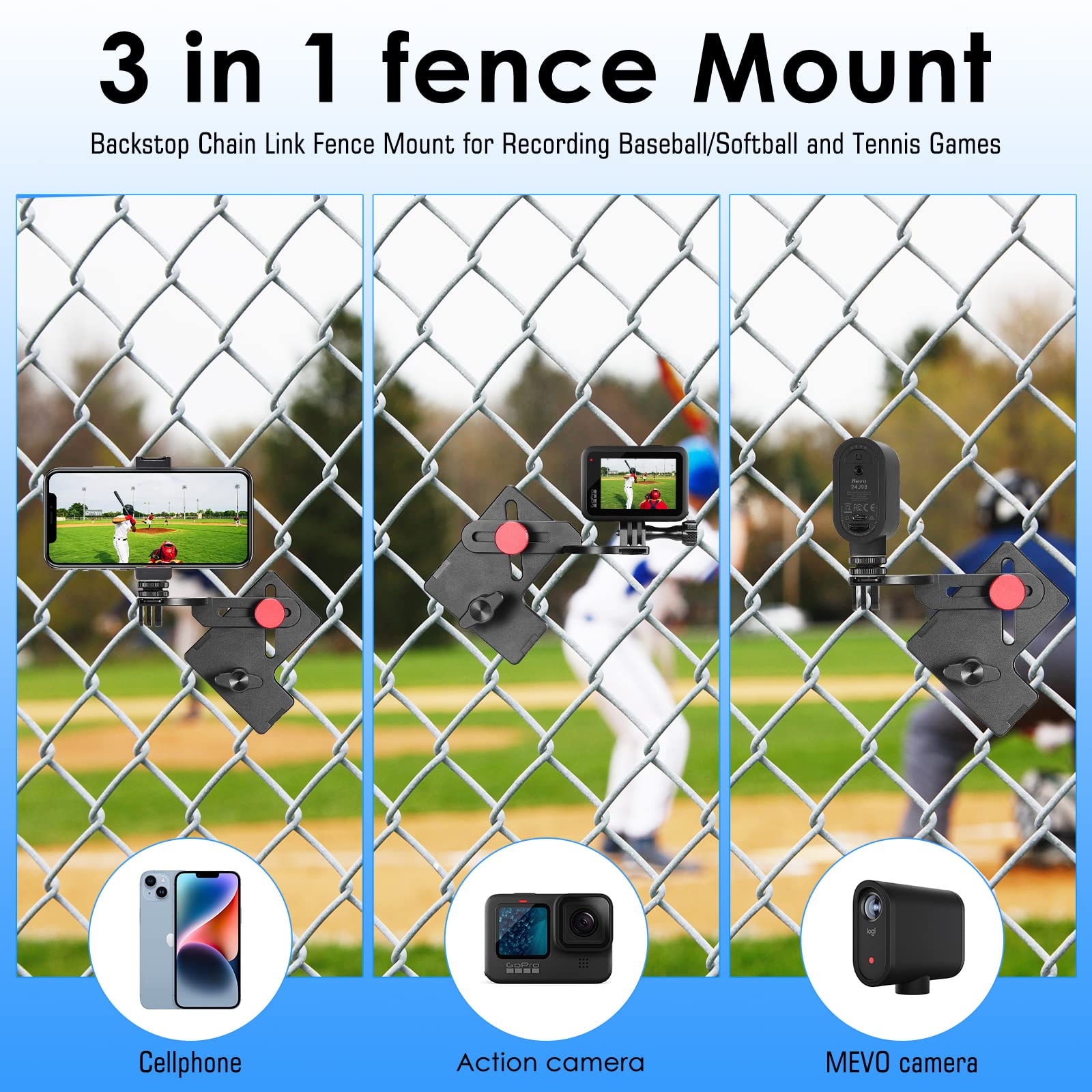 QKOO Fence Mount for Mevo Start, iPhone, Phones, GoPro Hero 11, 10, 9 ...