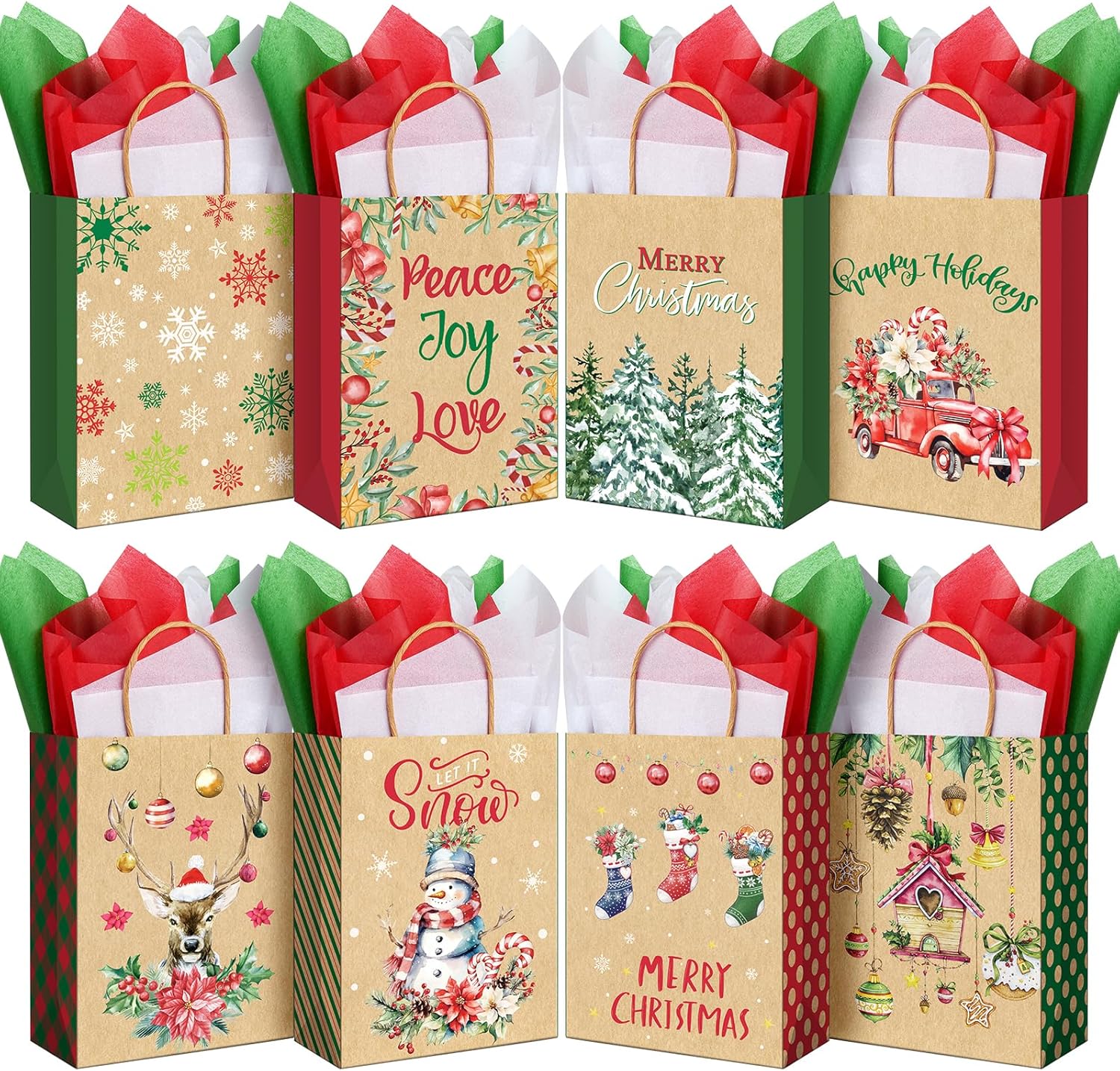 Amazon.com: Zachely 24 Christmas Gift Bags with 24 Tissue Paper, 3.2x6 ...