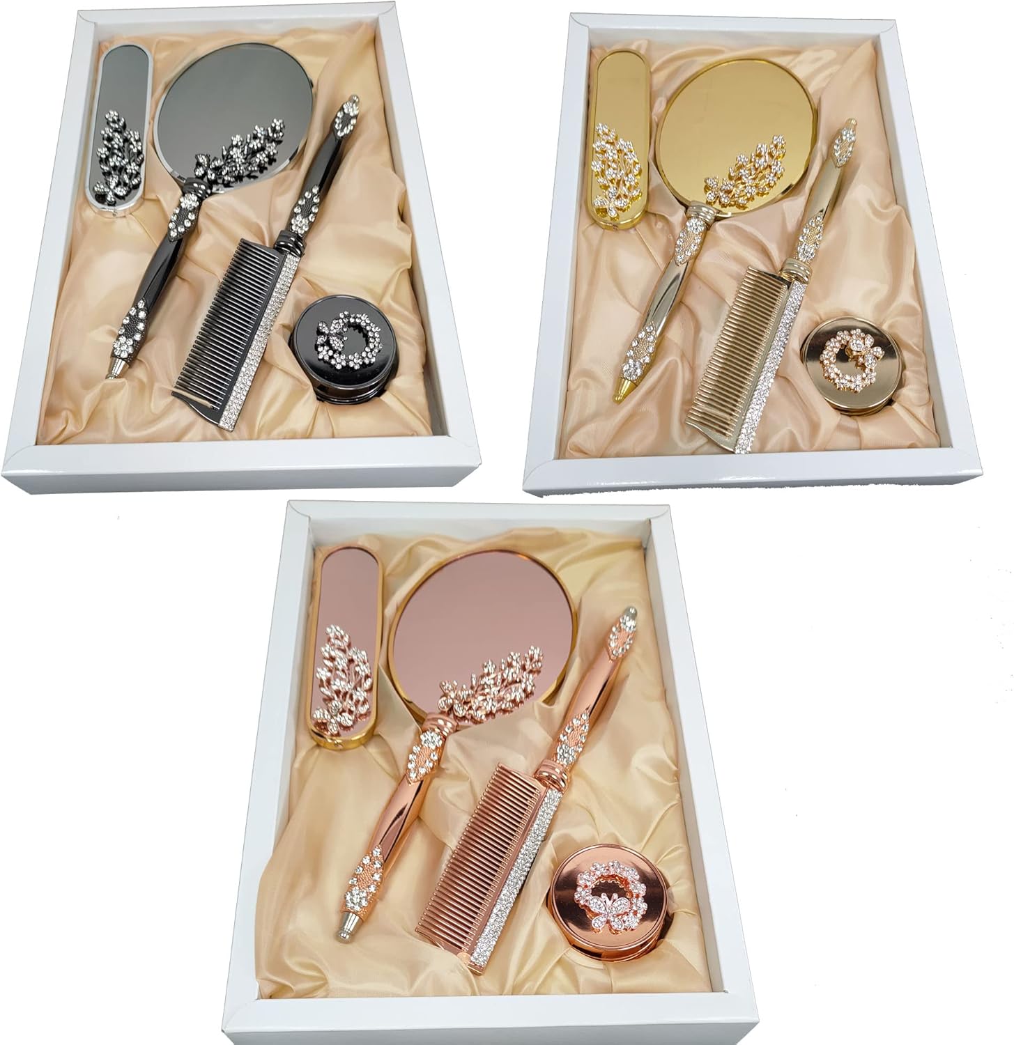 Amazon.com: Handheld Makeup Vanity Mirror Comb Hair Brush Set | Hand ...