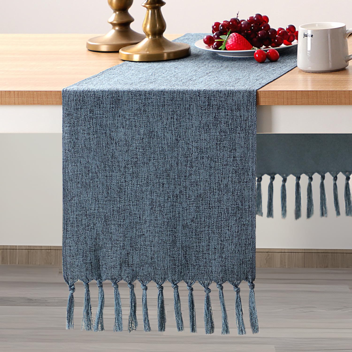 Amazon.com: Rustic Table Runner Boho Style, Handmade Tassels Navy Table ...