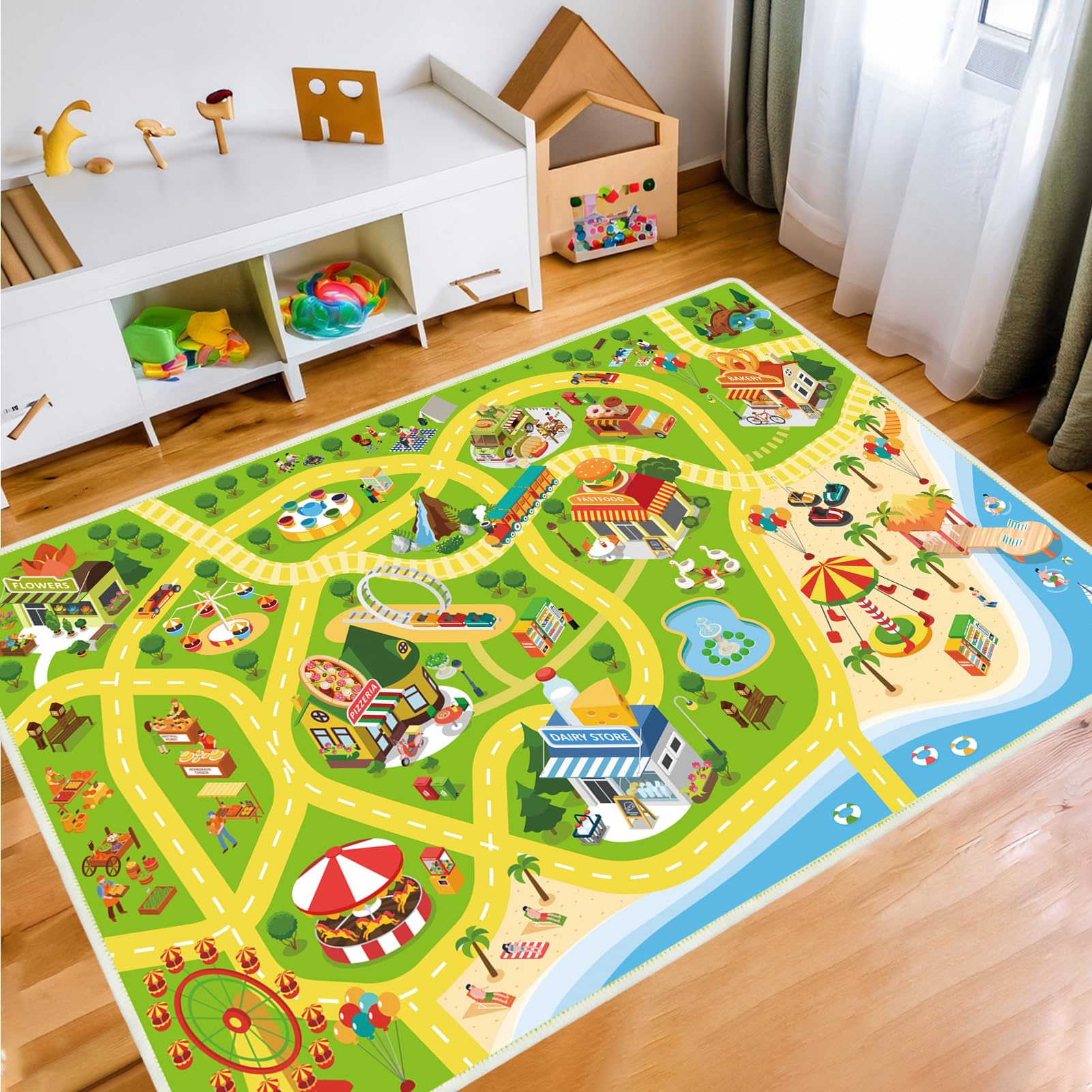 Amazon.com: Xuzrdaa Kids Car Rug Play Mat for Playroom- 47"x 71" Non ...