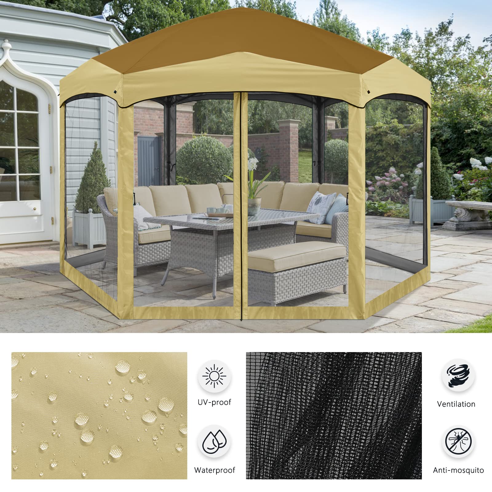 Snapklik.com : COOSHADE Pop Up Gazebo 6 Sided Screened Canopy Tent ...