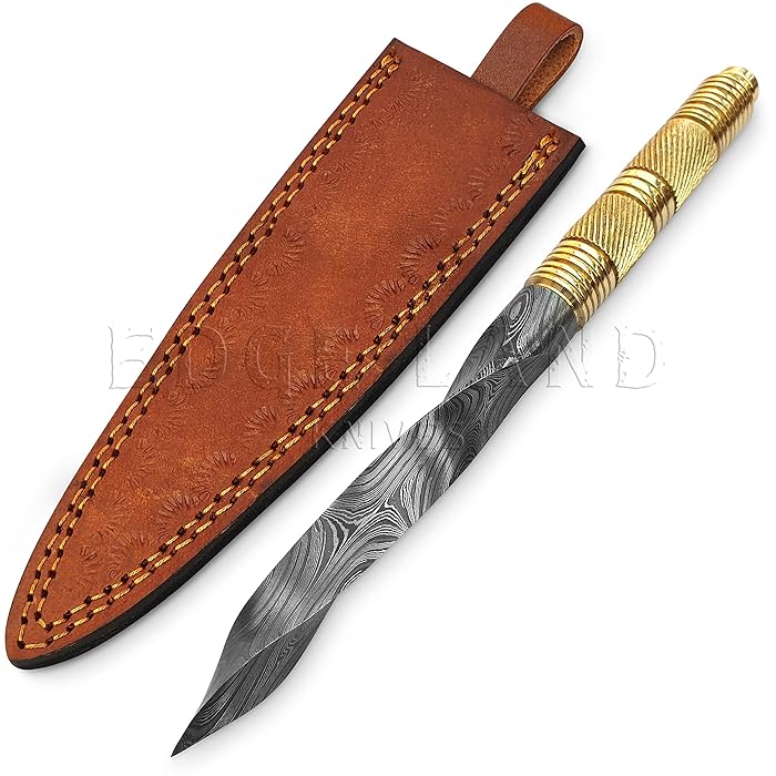Buy Forged Damascus cyclone knife with brass handle - tri edge blade ...