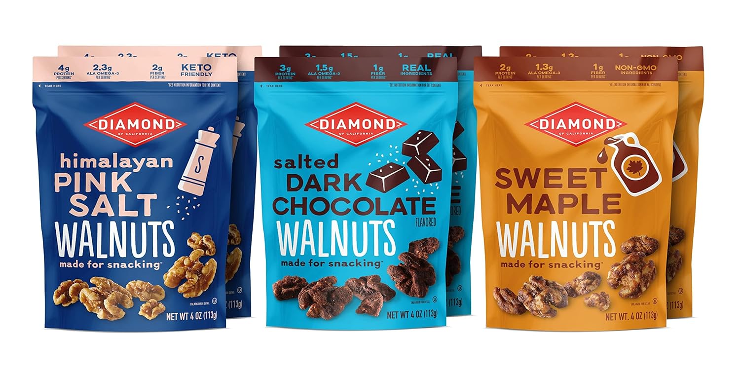 Amazon.com : Diamond of California Assorted Walnut Snack Nuts, 2 4-Oz ...