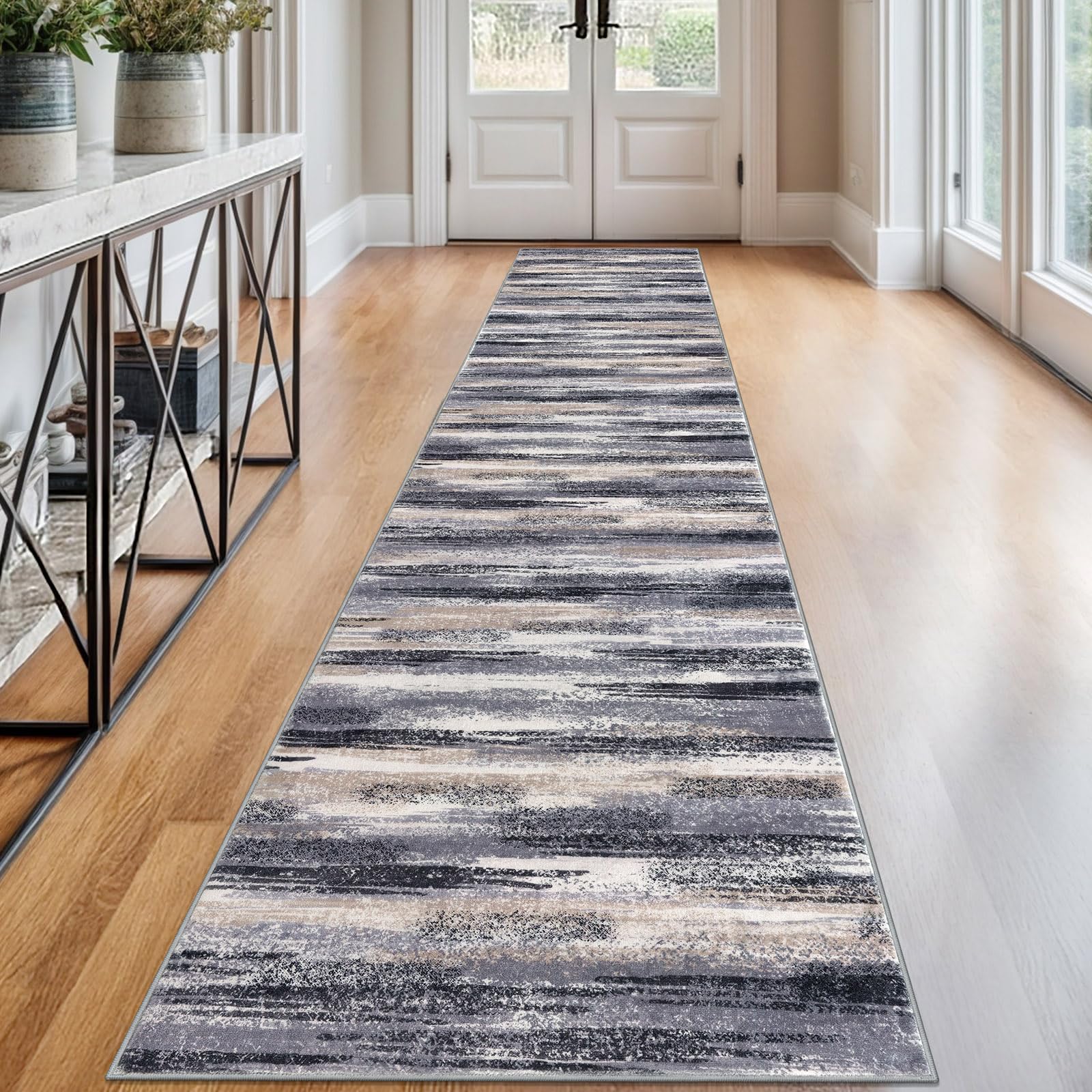 Amazon.com: Lansny Modern Abstract Runner Rug 2.6x12, Grey Black Multi ...