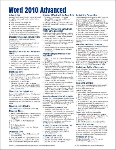 Microsoft Word 2010 Advanced Quick Reference Guide (Cheat Sheet of ...