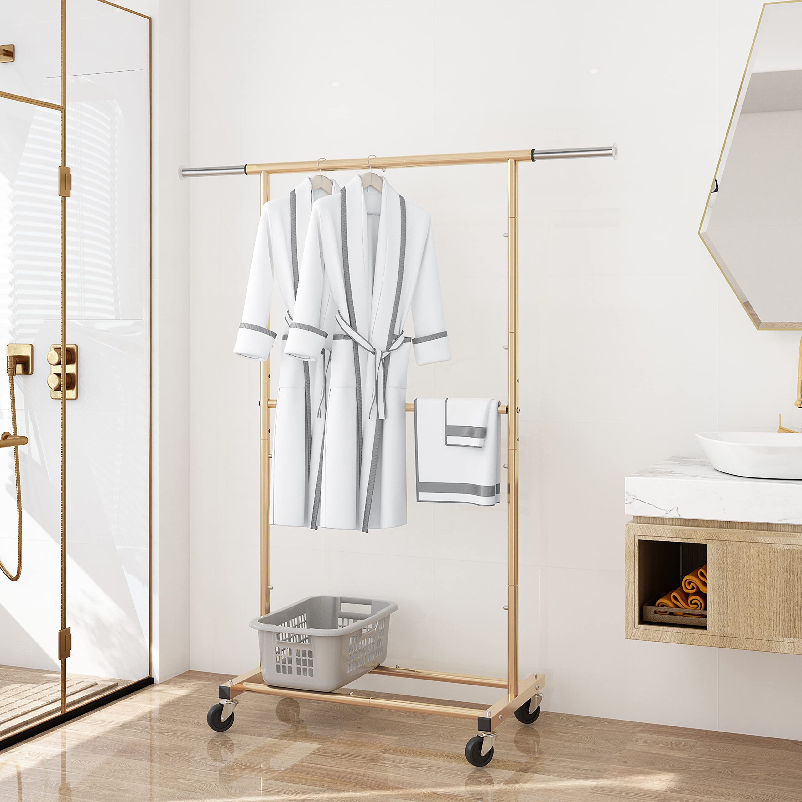 Simple Trending Double Rod Clothing Garment Rack, Rolling Clothes ...