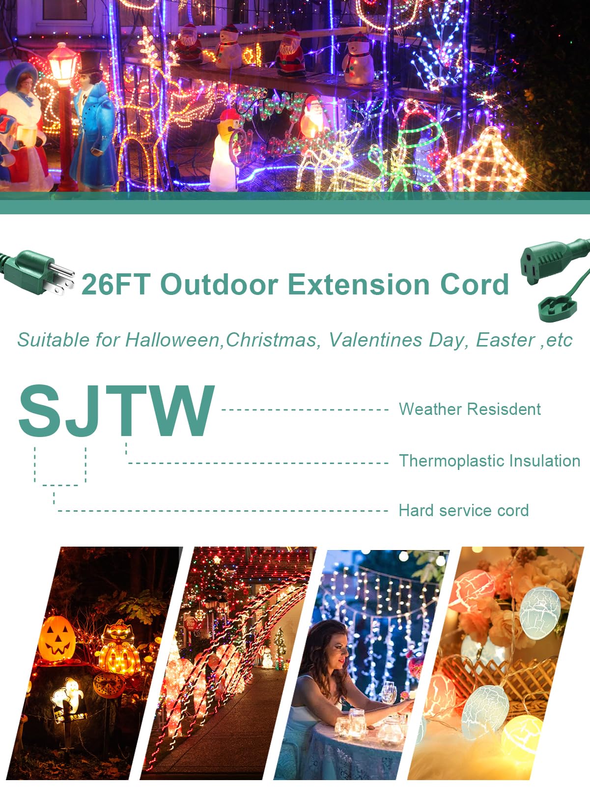 Outdoor Holiday Extension DEWENWILS 40 Ft. 16/3C SJTW Outdoor