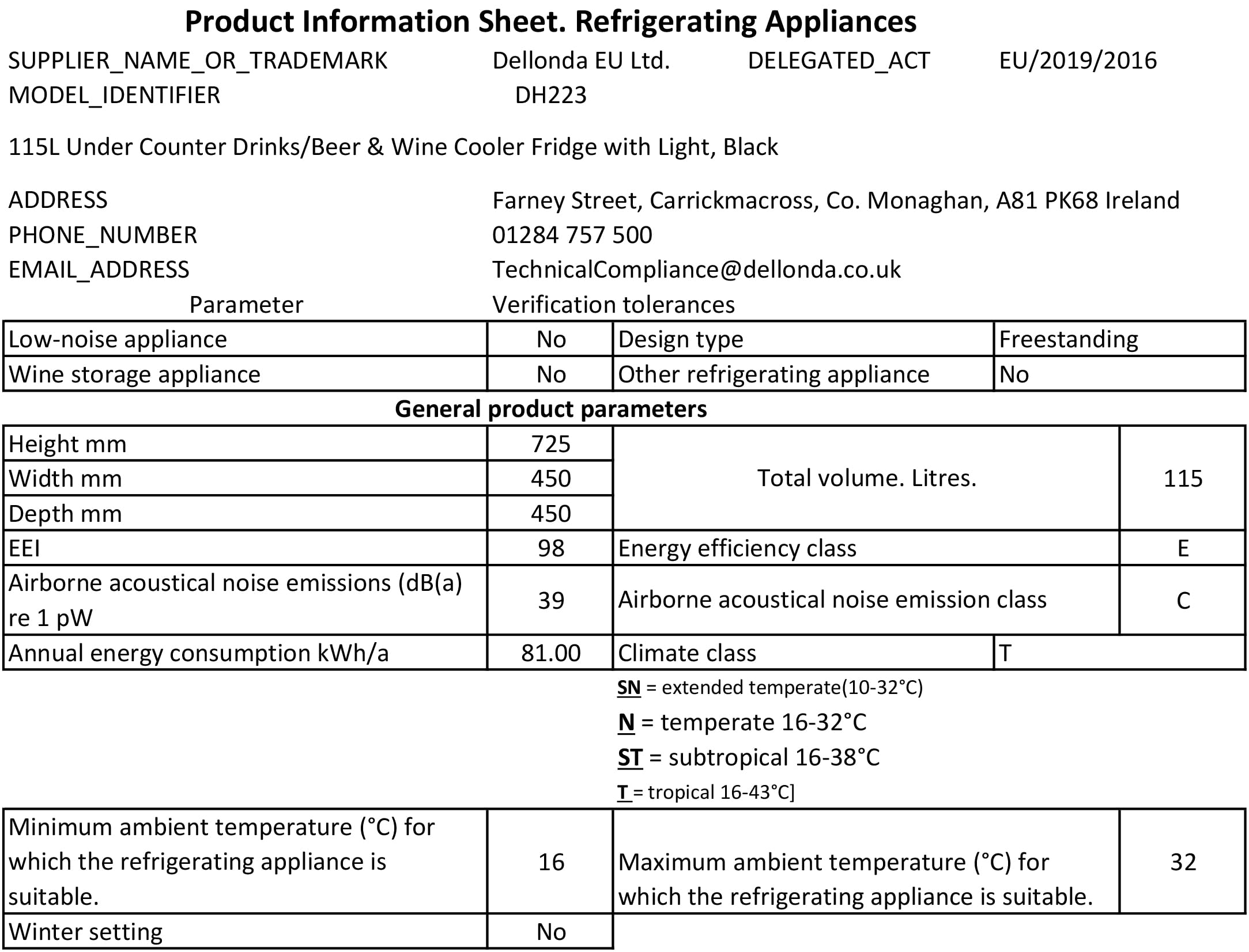 Baridi 115L Under Counter Drinks/Beer & Wine Cooler Fridge with Light ...