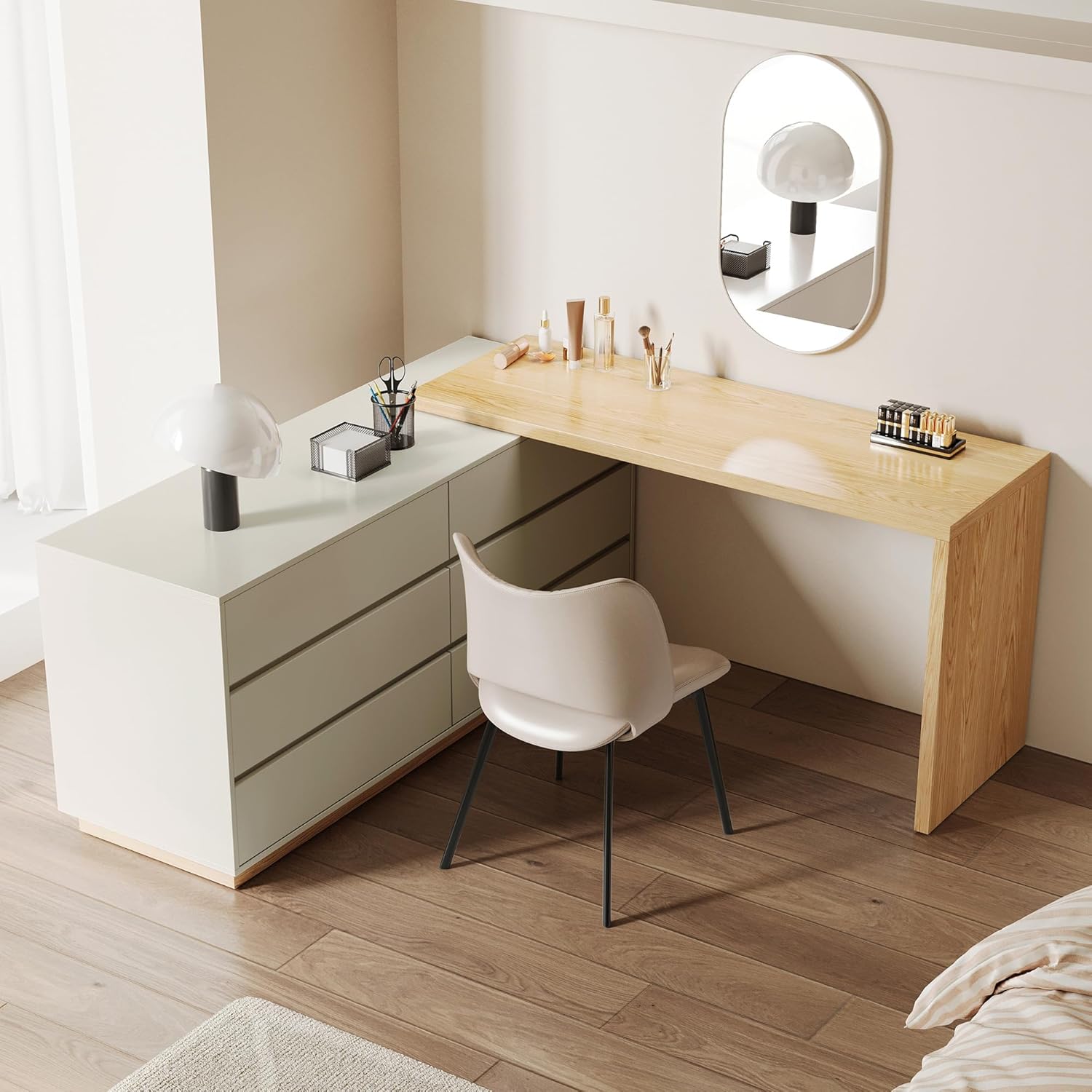 Amazon.com: Modern Corner Makeup Vanity Table , Extendable Vanity Table ...