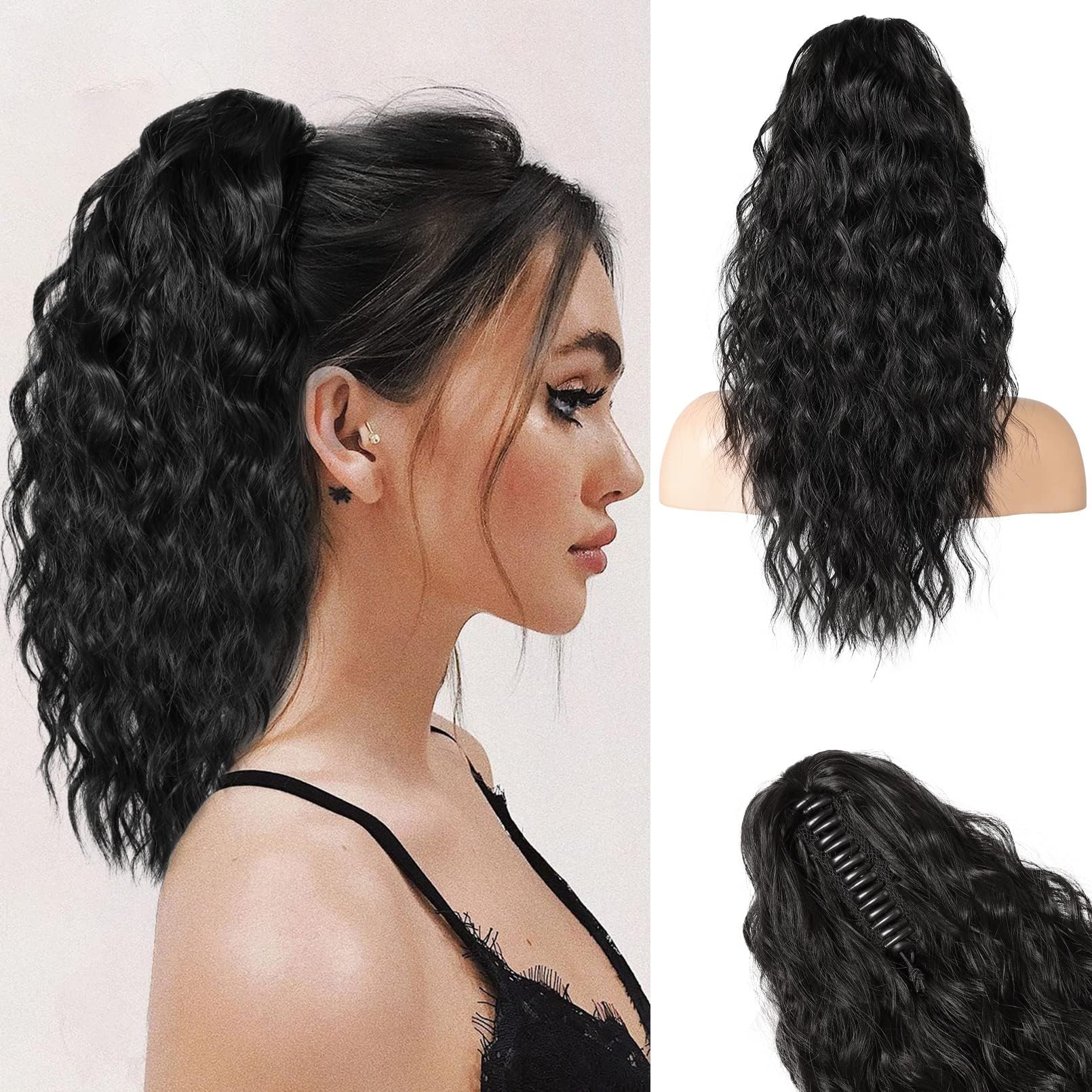 Amazon.com : JUVABUN Claw Clip Beach Waves Ponytail Extension 10" -Dark ...