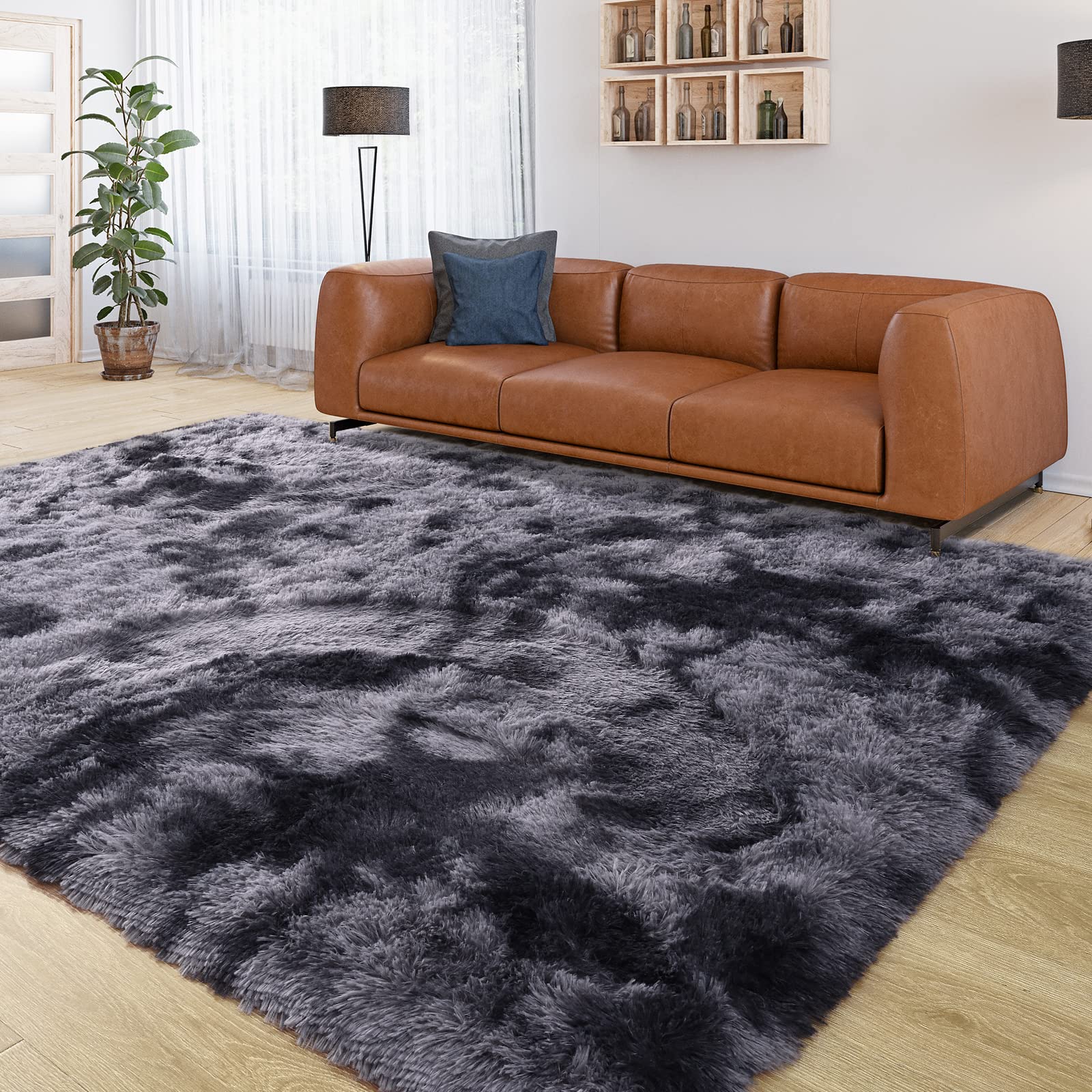 Snapklik.com : Shag Tie Dye Dark Grey 8x10 Area Rugs For Living Room ...