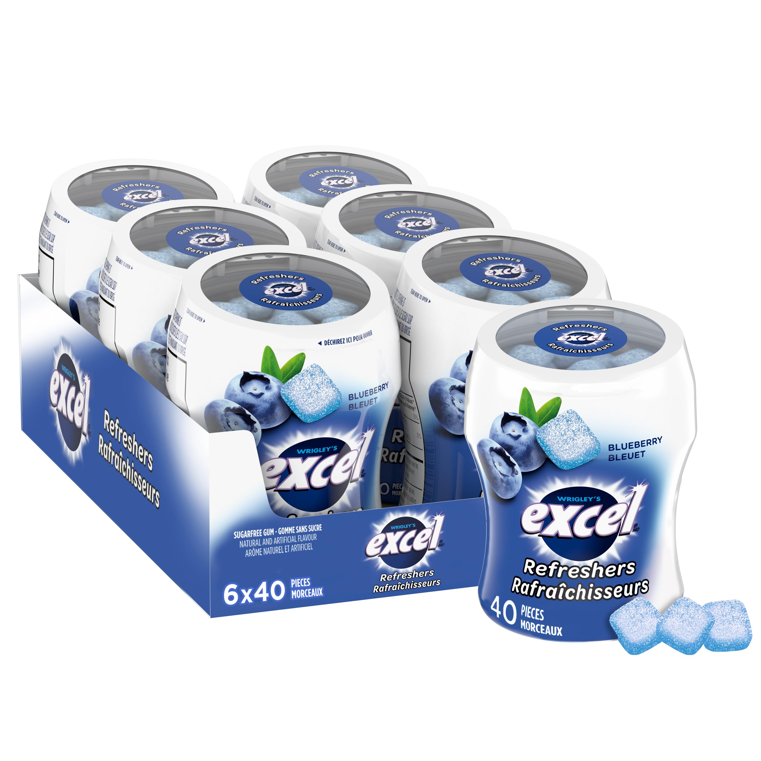 EXCEL Refreshers, Blueberry Flavoured Sugar Free Chewing Gum, 40 Pieces ...