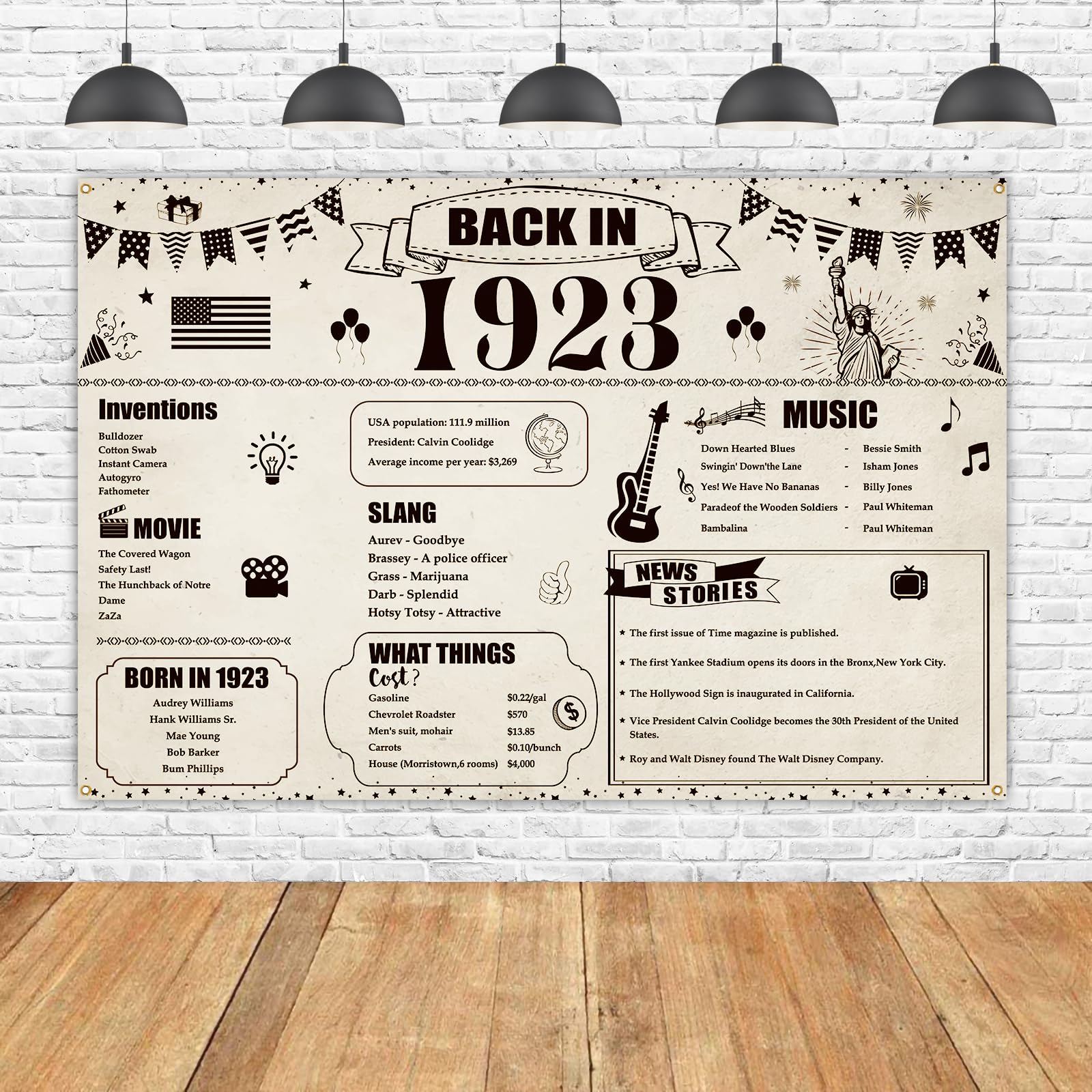 Amazon.com : Back in 1923 Poster Newspaper Backdrop Banner,101st ...