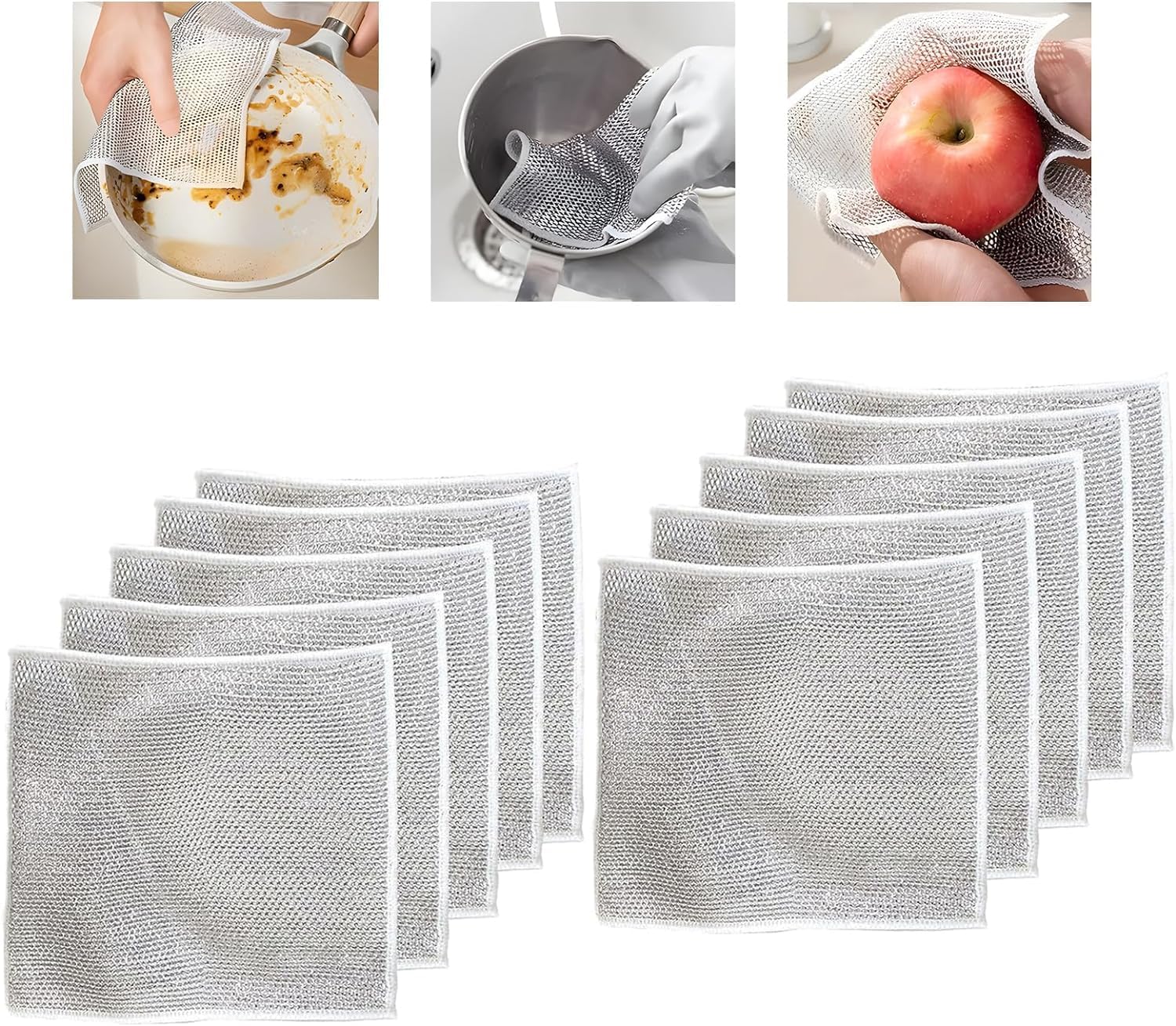 Multipurpose Wire Dish Cloths for Wet and Dry Double Layer Reusable ...