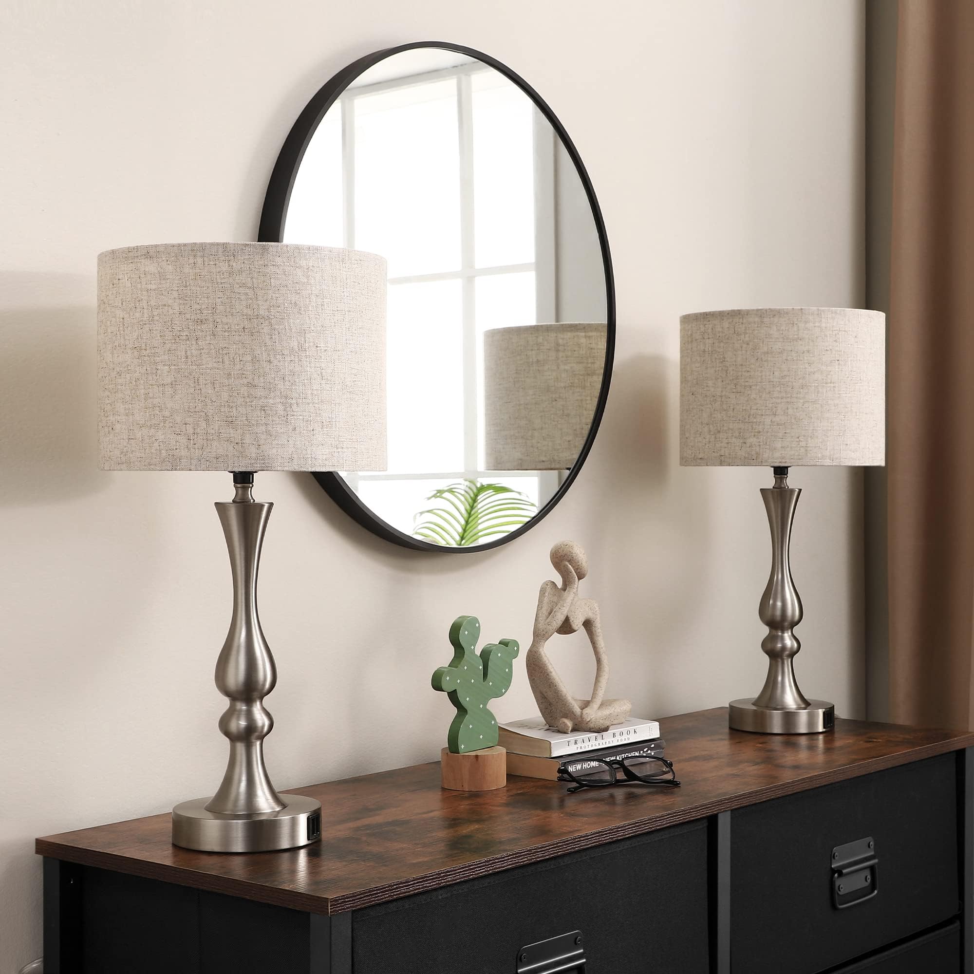 EDISHINE Bedside Lamps Set of 2, 3 Way Dimmable Touch Lamp with USB ...