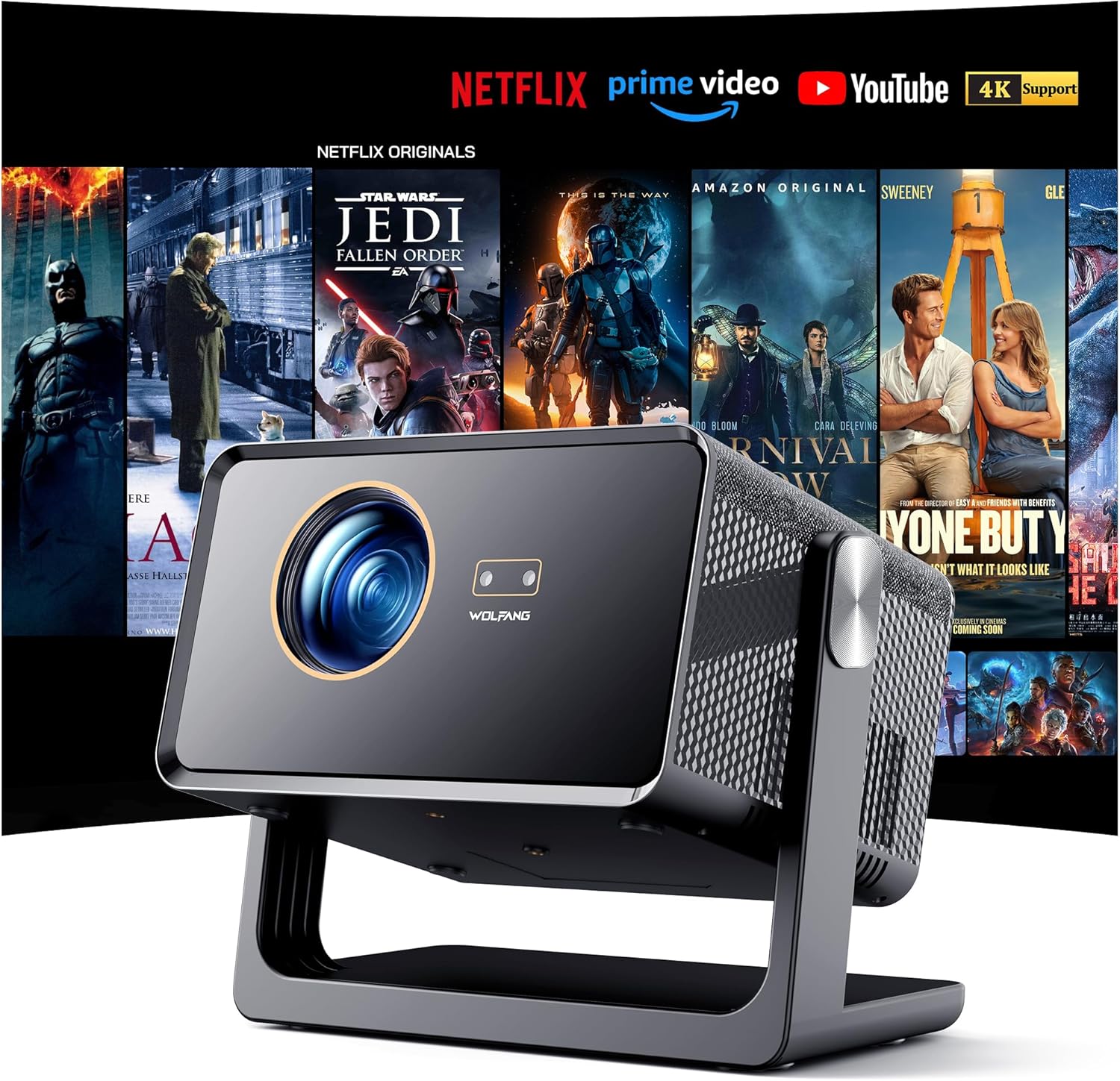 WOLFANG 28000 Lumens 4K Video Projector 【Official Netflix & Autofocus ...