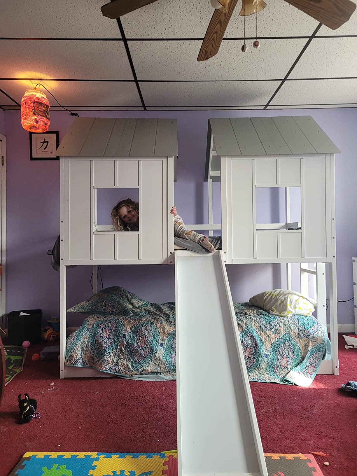 $13/mo - Finance Creative Kids Bunk Bed with Slide and Ladders,Wooden ...