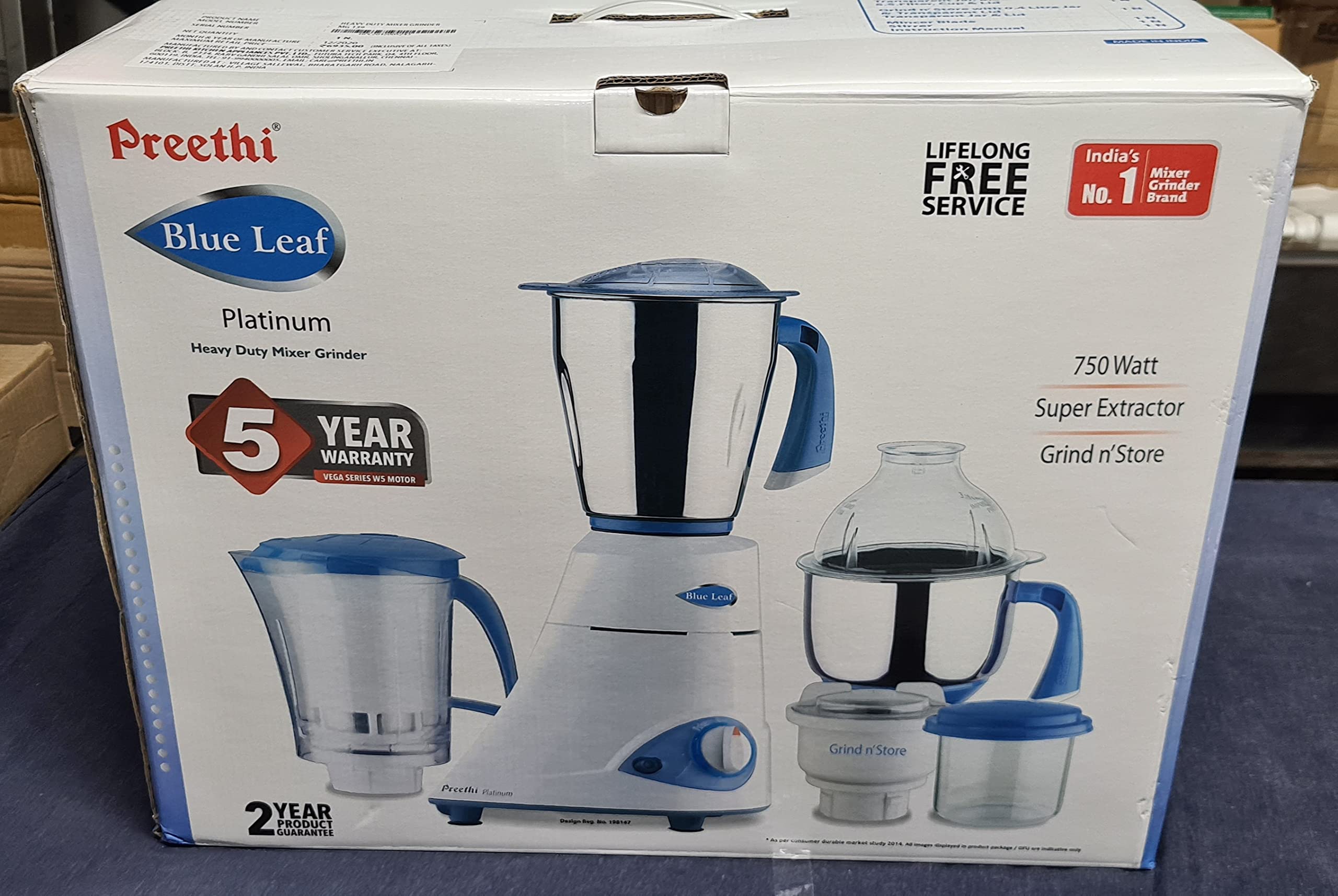 Platinum Preethi Mixer Grinder - 4 Jars 750W - Heay Duty Blue Leaf ...