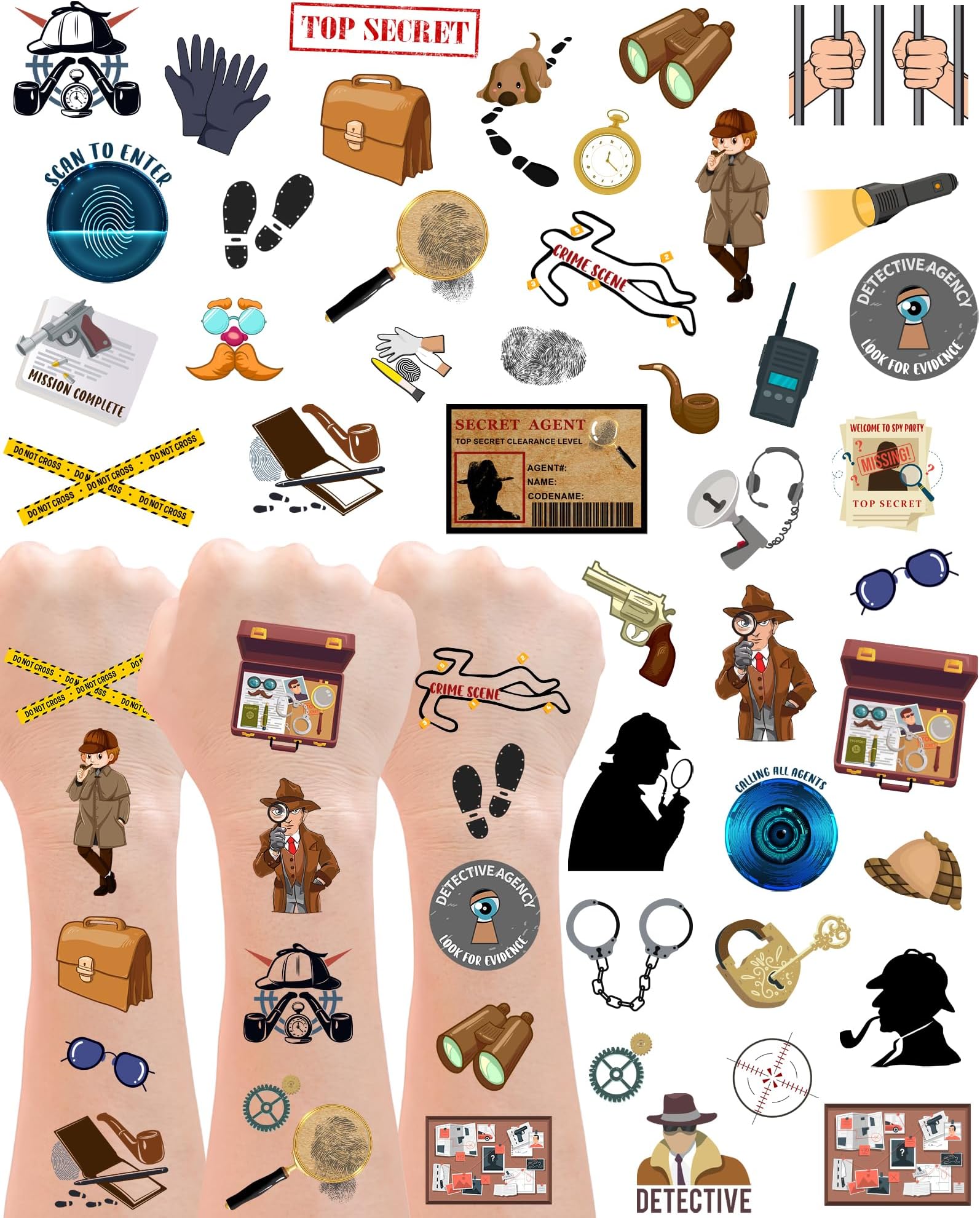 Amazon.com : 20 Sheets Secret Agent Spy Detective Temporary Tattoos ...