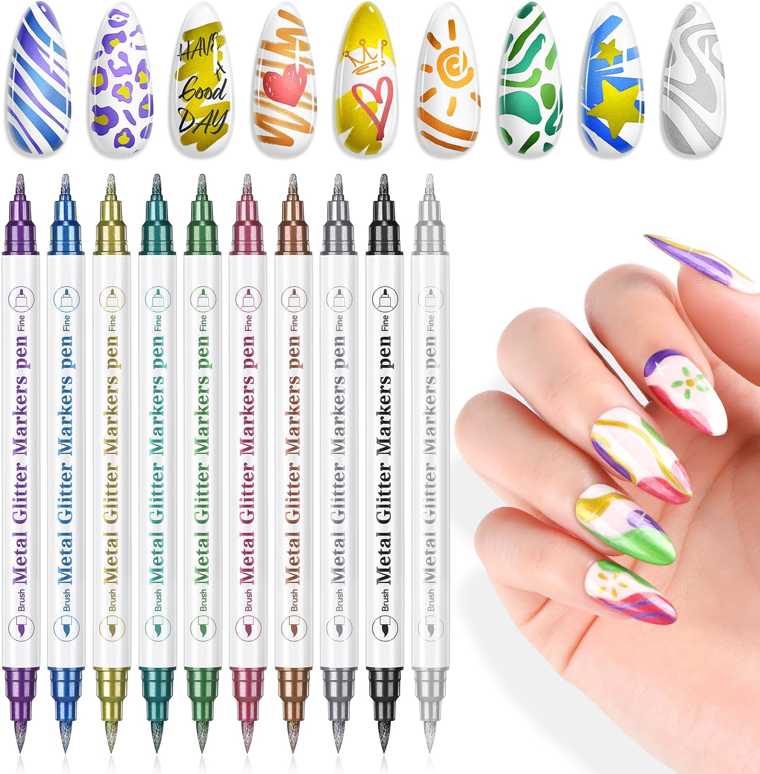 Amazon.com: AOKELEON 12 Colors Nail Art Pens Set 3D Nail Polish Pens ...