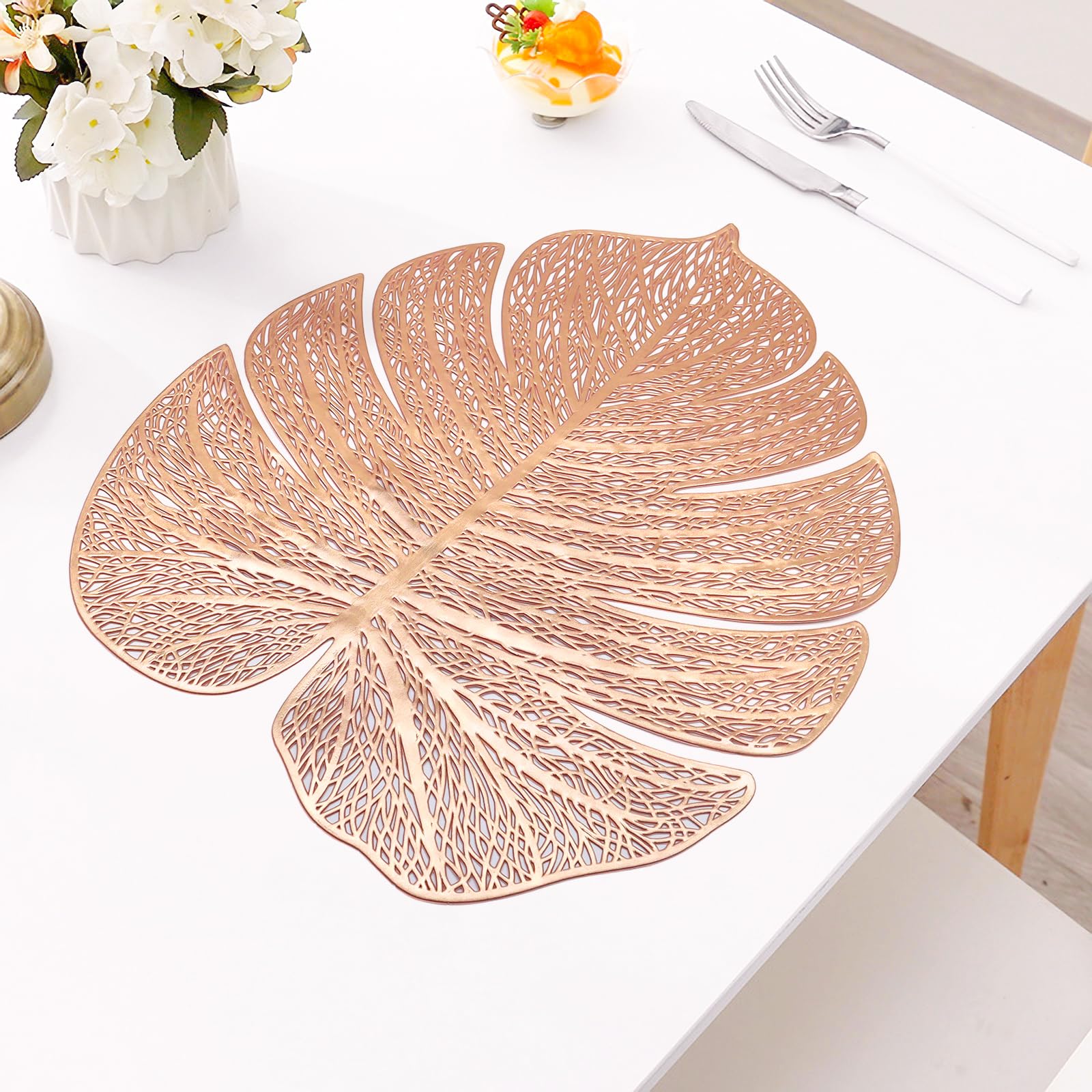 Snapklik.com : Rose Gold Leaf Shaped Placemats Set Of 4 Tropical Leaves ...