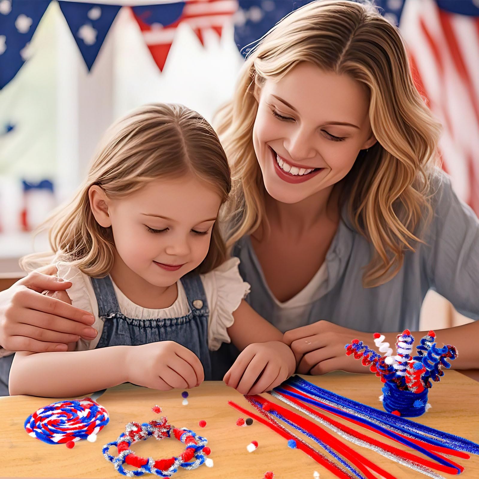 Snapklik.com : 550PCS Independence Day Red White Blue Pipe Cleaners Pom ...