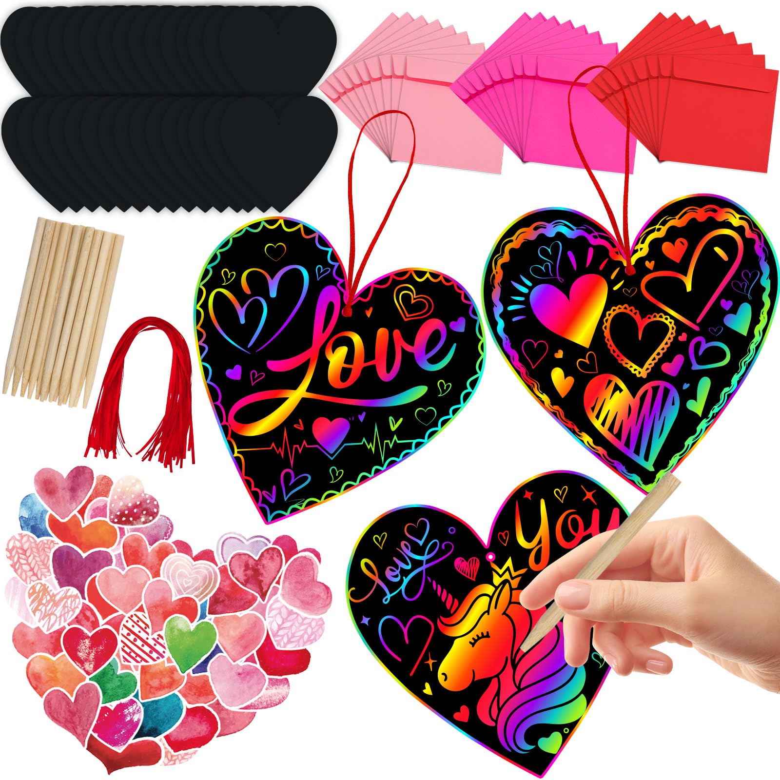 Amazon.com: JMUQ 44Pack Valentine's Day Scratch Art Set for Kids, Heart ...