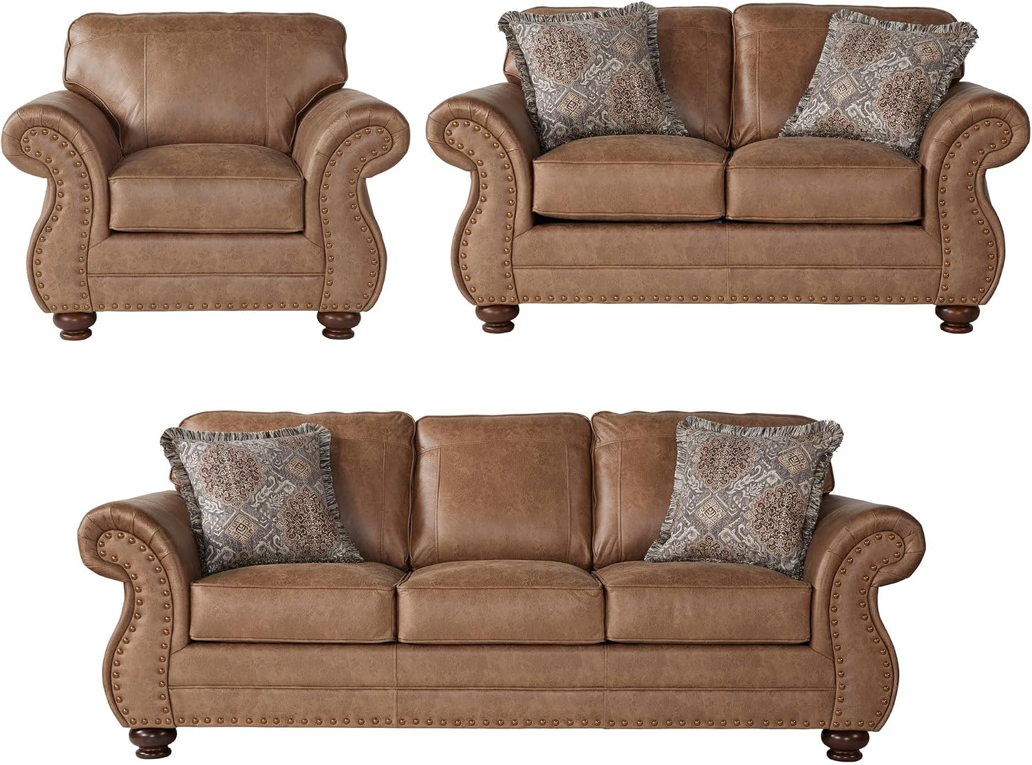 Amazon.com: WEALTHOUSE Traditional Faux Leather Upholstered Living Room ...