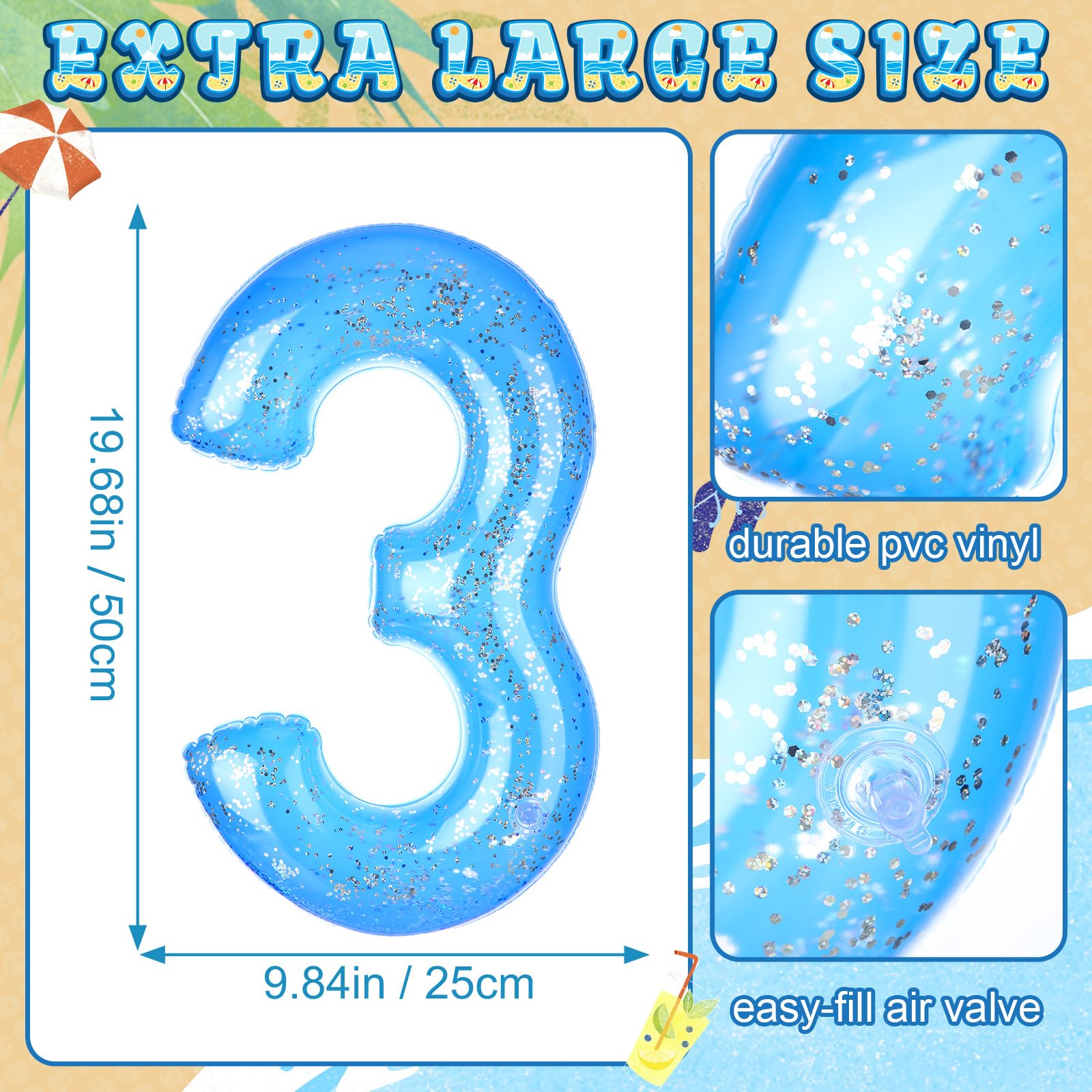 Snapklik.com : Foilswirl Inflatable Pool Floats Number, 20 Inch Blue ...