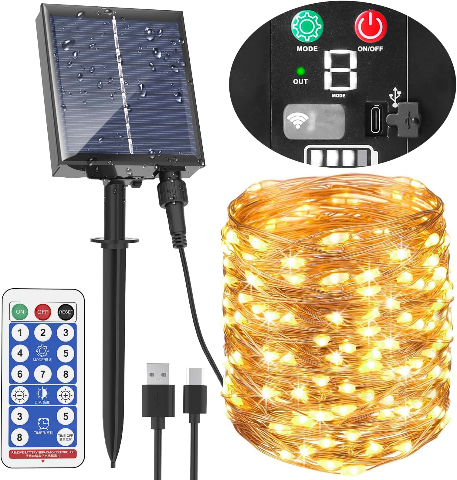 AUOPLUS Outdoor Solar Fairy Lights, 30 m 300 LED Copper Wire Solar ...