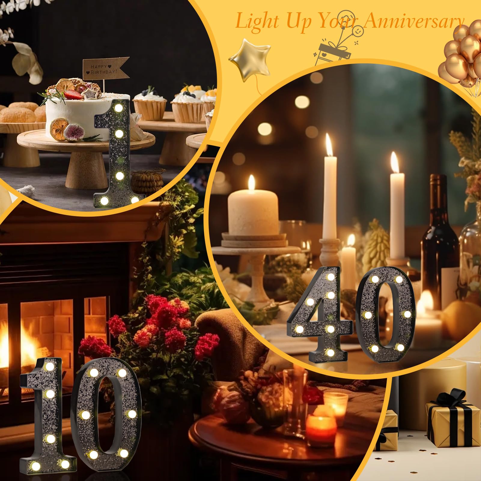 Snapklik.com : Light Up LED Marquee Numbers, Glitter Black Marquee ...