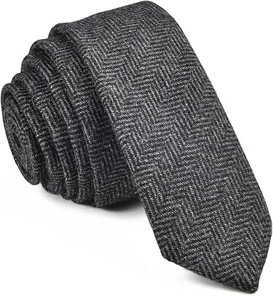VOBOOM Mens Necktie Skinny Tweed Pattern Woolen Neck Tie (06 Black) at ...