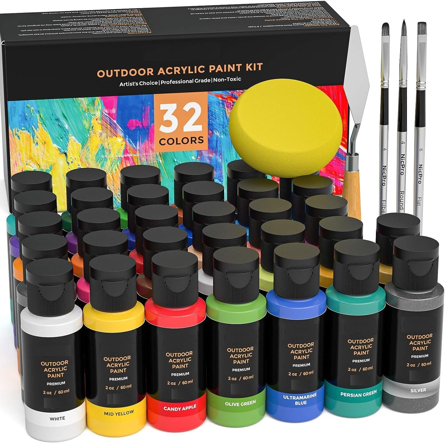 Examinspect Acrylic Colors Set : Paint set 32 vibrant Acrylic color in ...